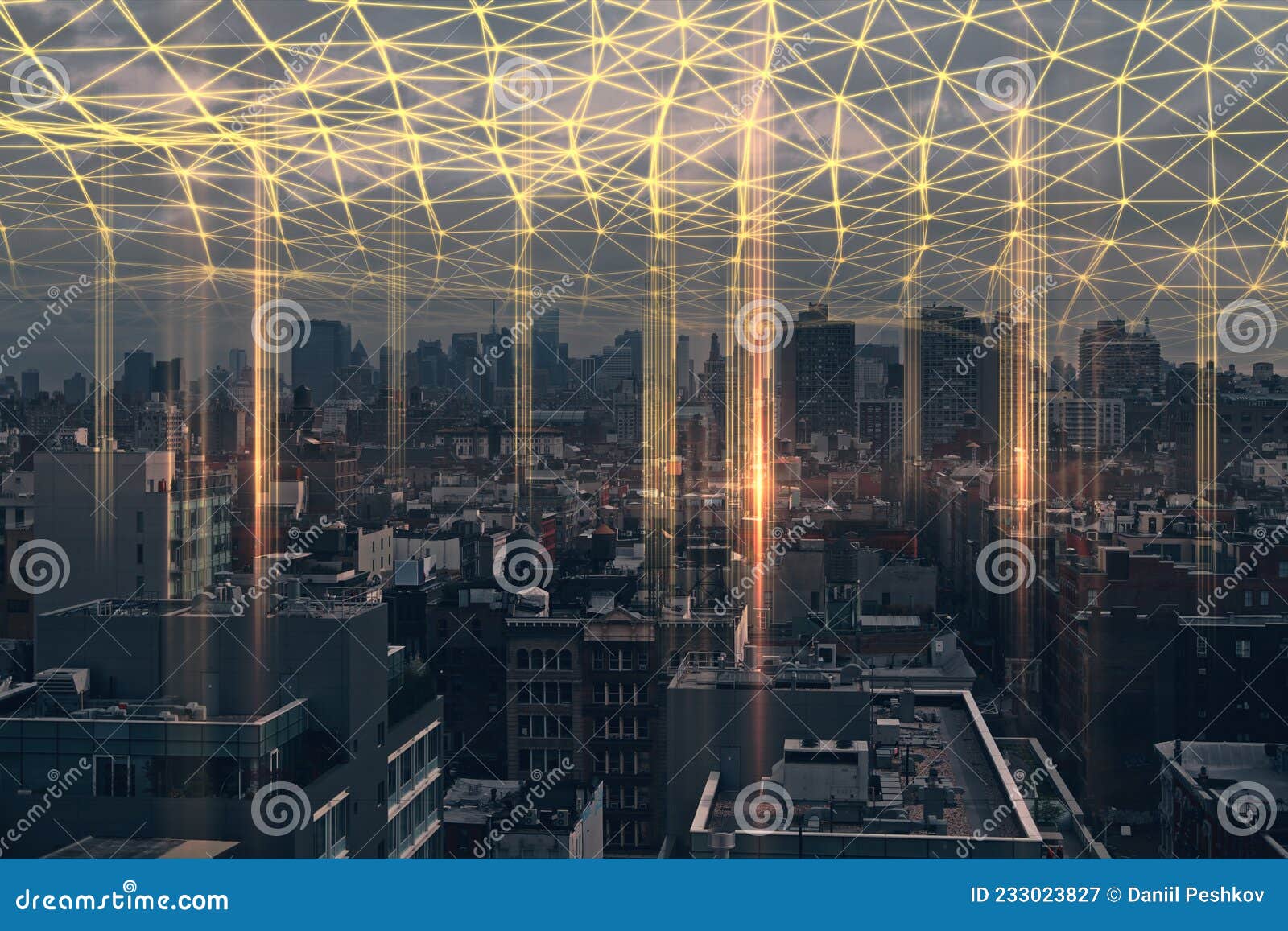 Creative City Texture with Glowing Polygonal Connections. Urban ...