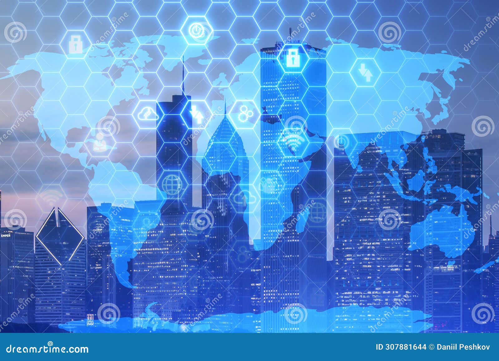 Creative City Wallpaper with Hexagonal Map Hologram. Innovation and ...