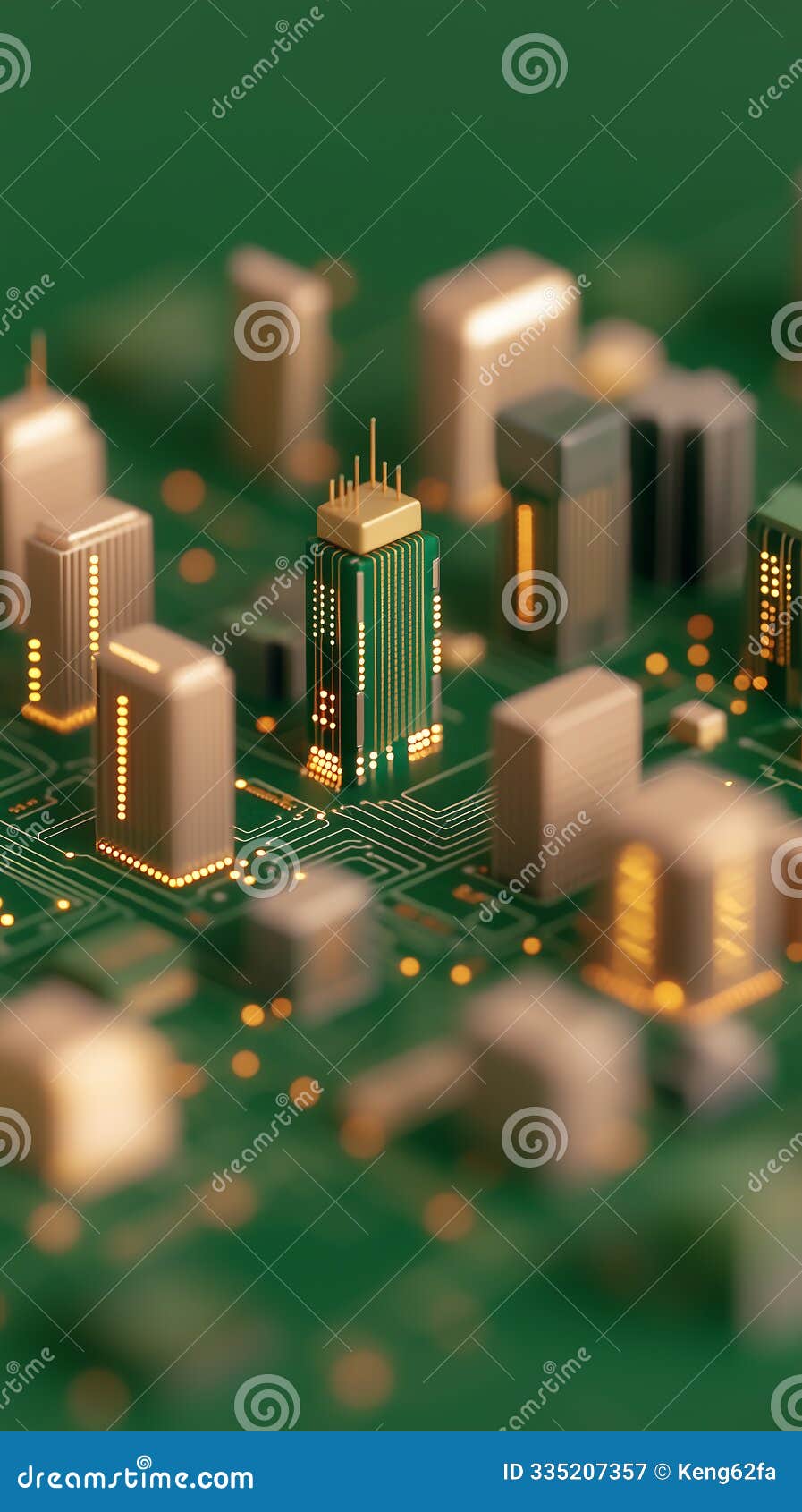 Cityscape Embedded with Circuit Board Patterns Symbolizing Digital ...