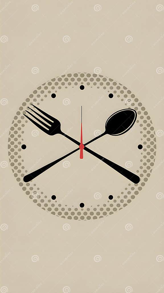 Creative Clock with Fork and Spoon Hands, Dotted Circle Background ...