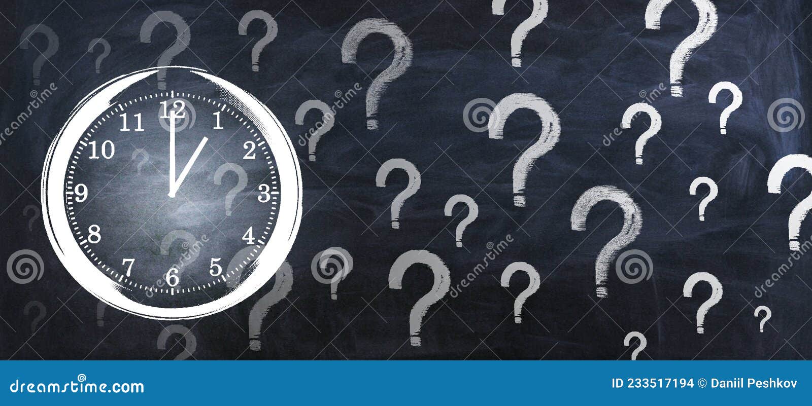 Creative Clock and Question Marks Sketch on Chalkboard Wall Backdrop ...