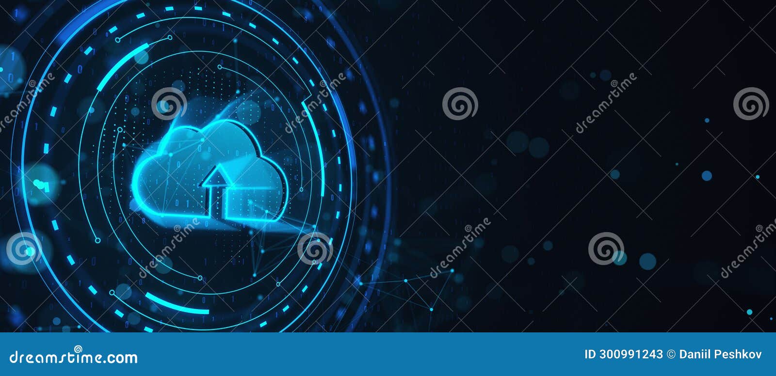 Creative Cloud Computing Hologram on Blurry Dark Wide Blue Background ...