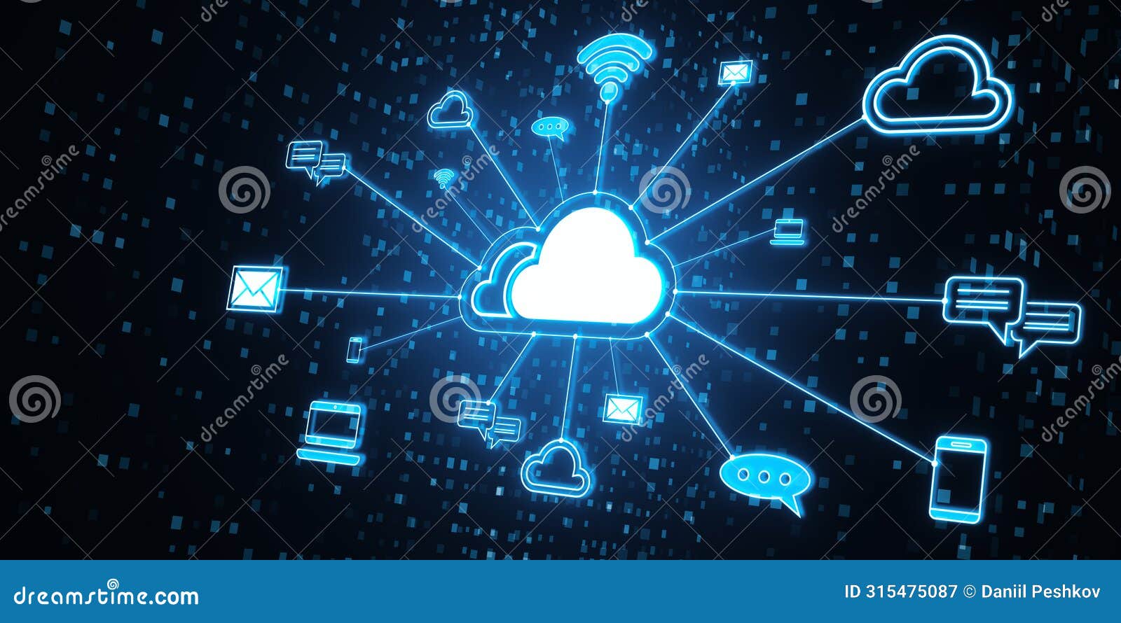 Creative Cloud Computing Hologram with Various Icons on Dark Wallpaper ...