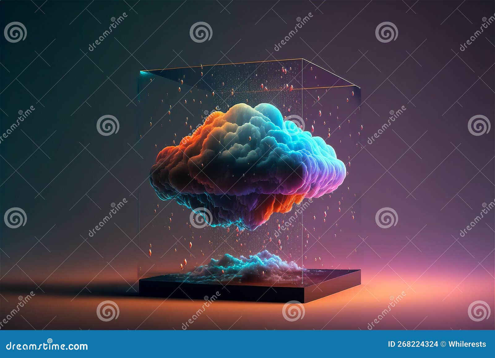 Creative Cloud Concept in Glass Cube. Cloudscape Digital Metaverse ...