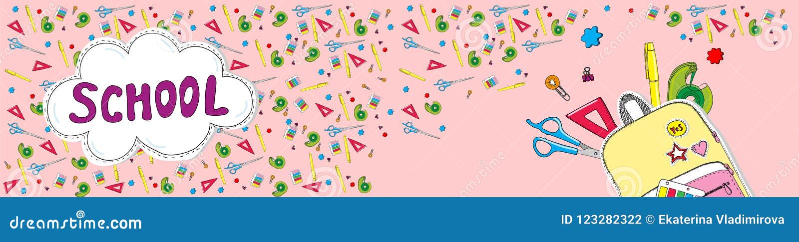 Cloud with the Word School on the Background of Stationery Painted in ...