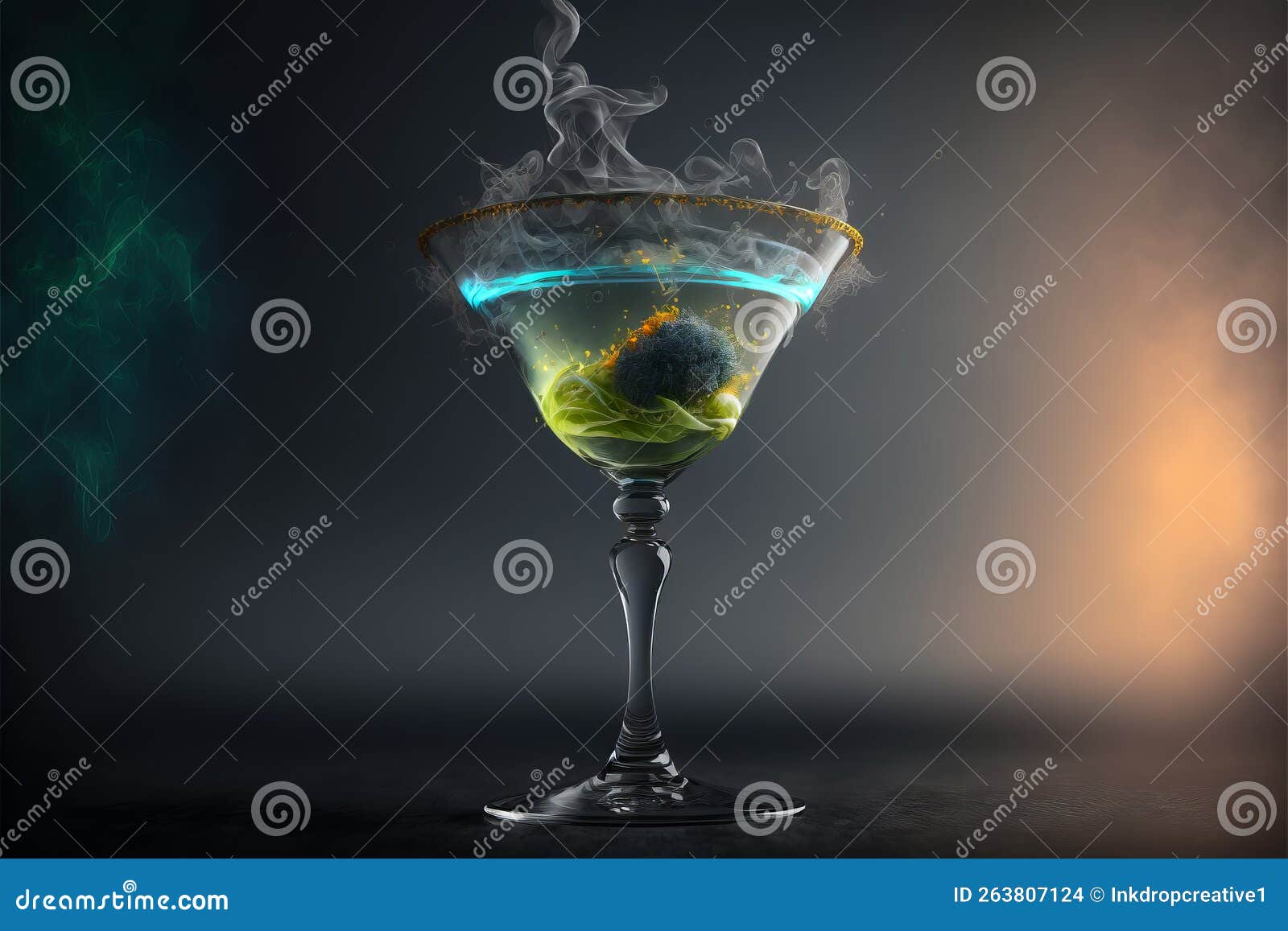 Creative Cocktail with Bright Colours and Smoke. Unusual Drinks Stock ...