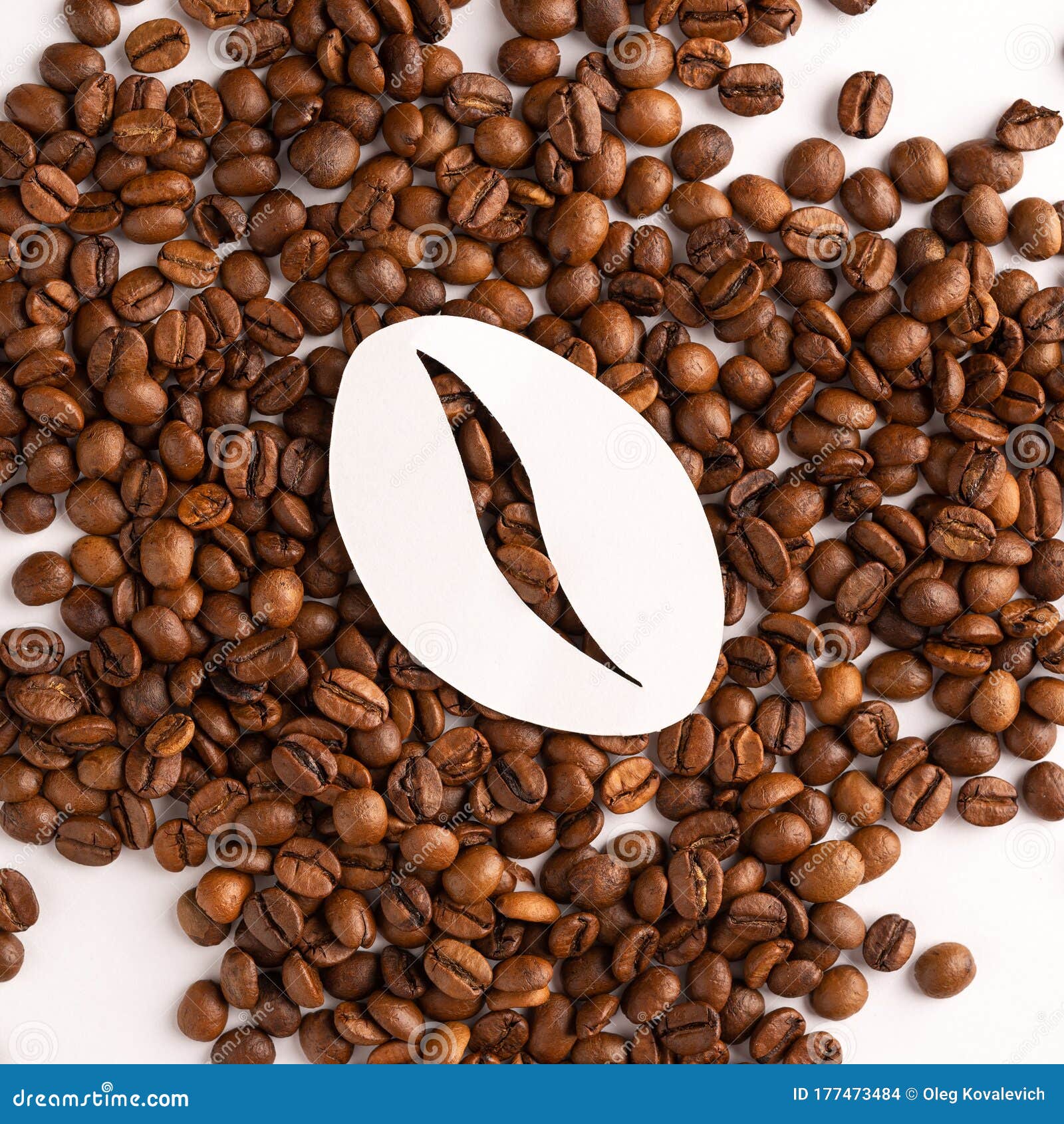 Creative Coffee Bean Layout with Cut Out Paper Grain on White ...