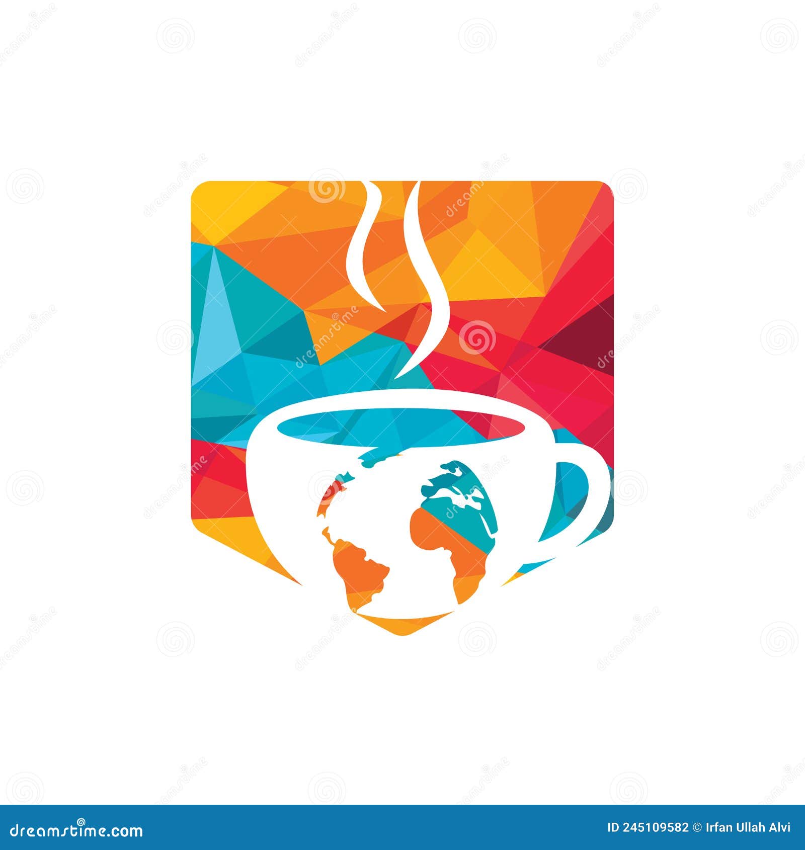 Creative Coffee Cup with Globe Map Vector Logo Design Template. Stock ...