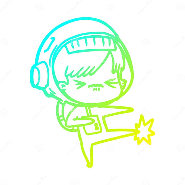 A Creative Cold Gradient Line Drawing Angry Cartoon Space Girl Stubbing Toe Stock Vector