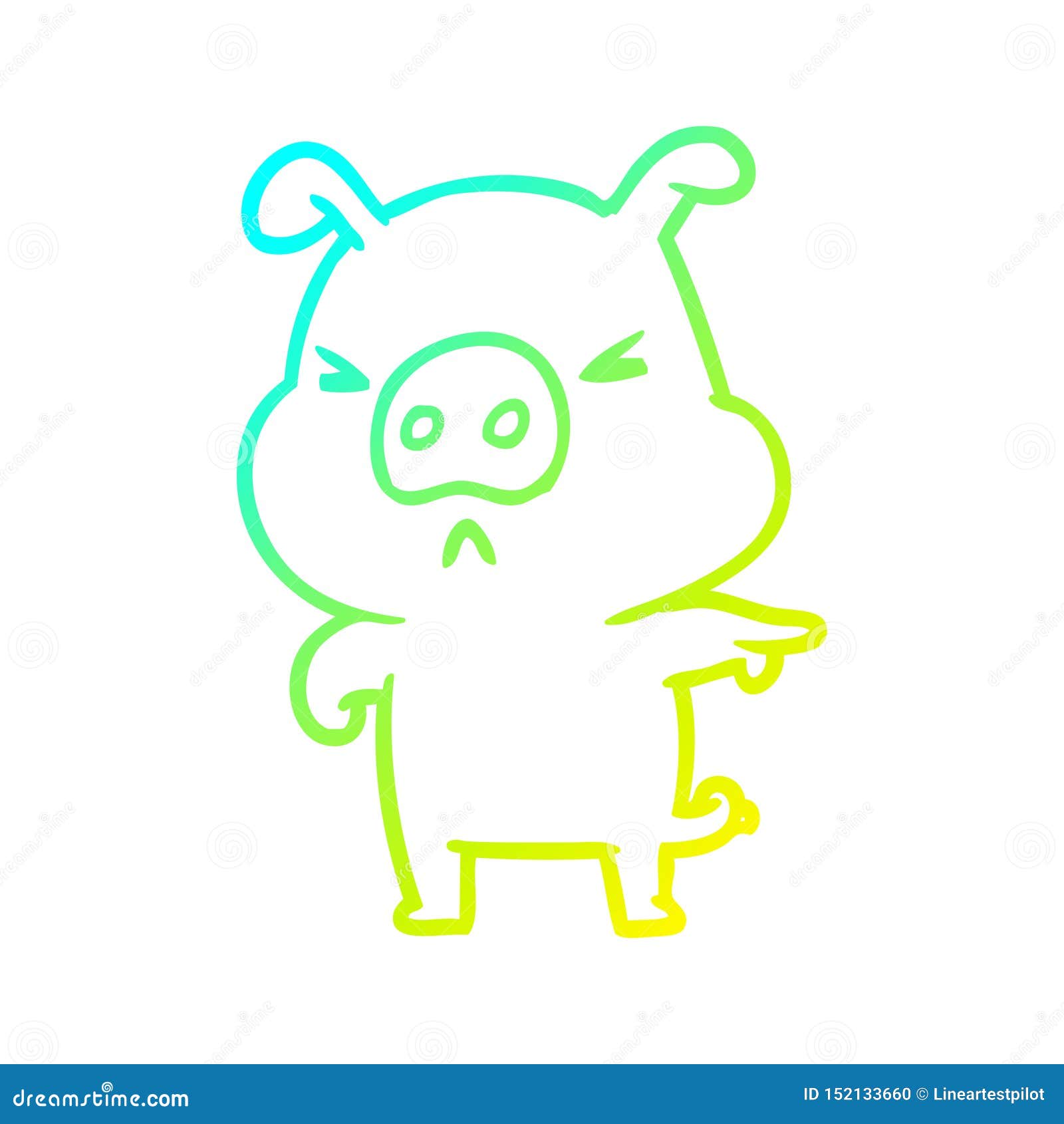 A Creative Cold Gradient Line Drawing Angry Pig Pointing Stock Vector ...