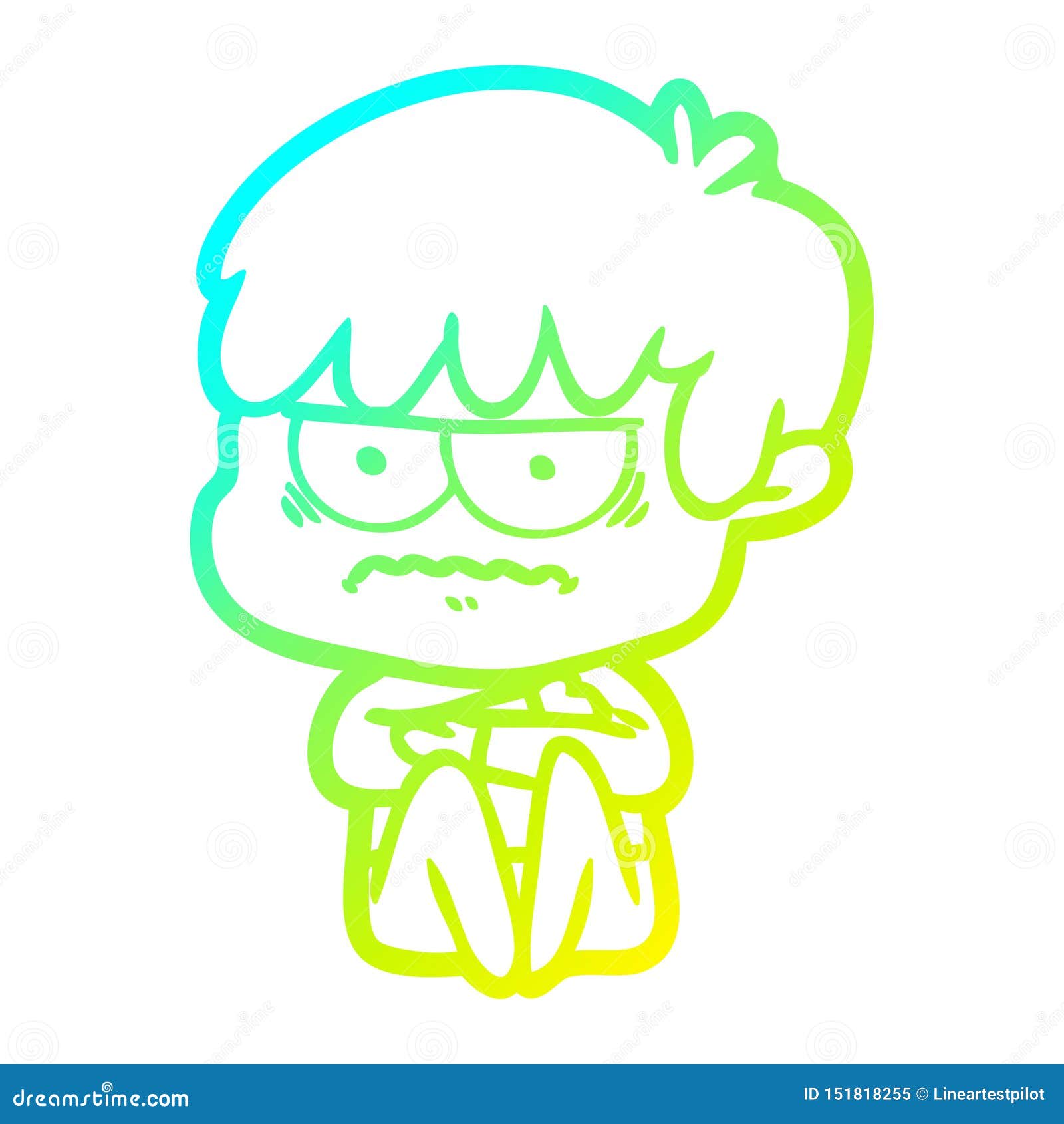 A Creative Cold Gradient Line Drawing Annoyed Cartoon Boy Stock Vector ...