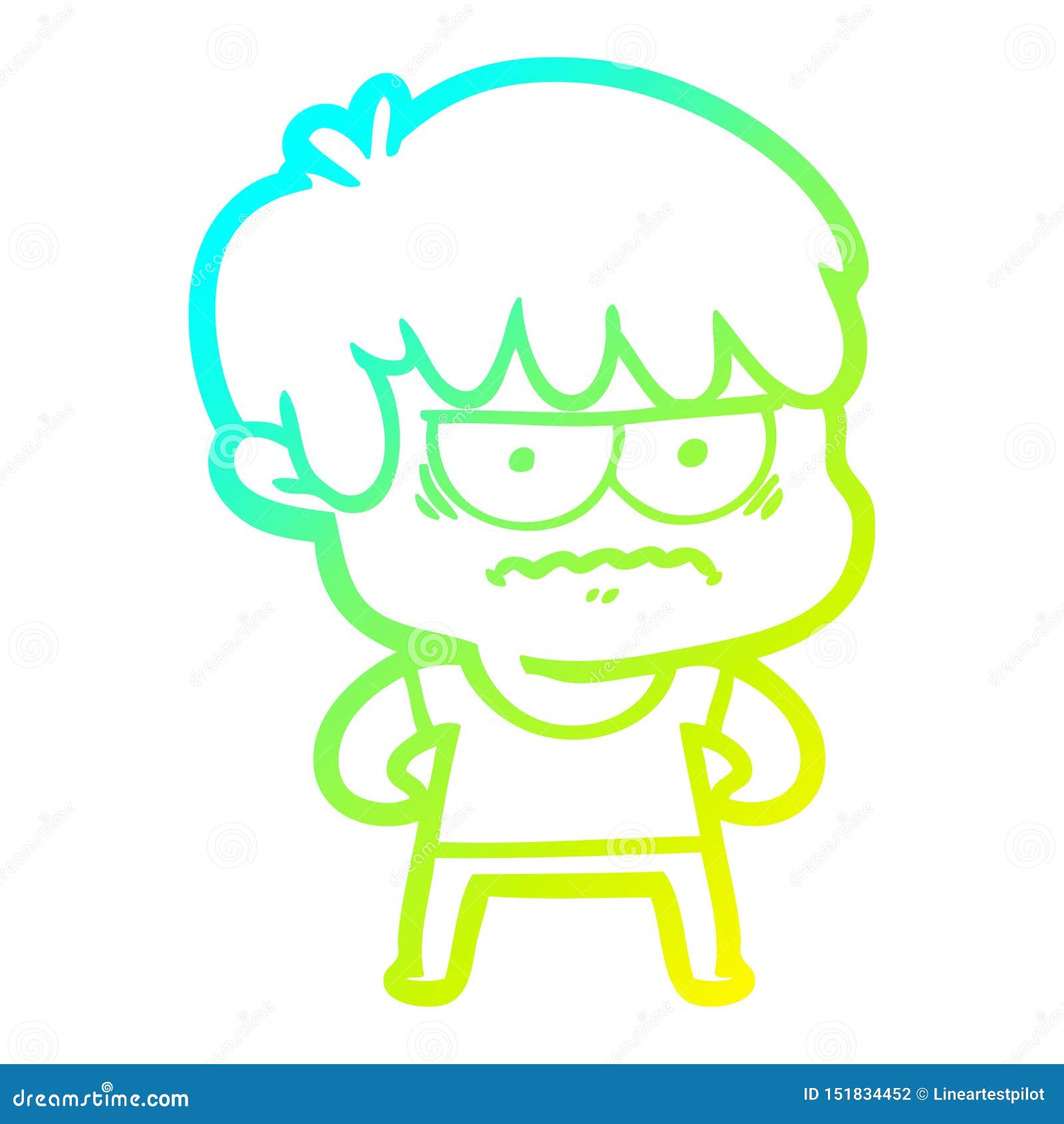 A Creative Cold Gradient Line Drawing Annoyed Cartoon Boy Stock Vector ...