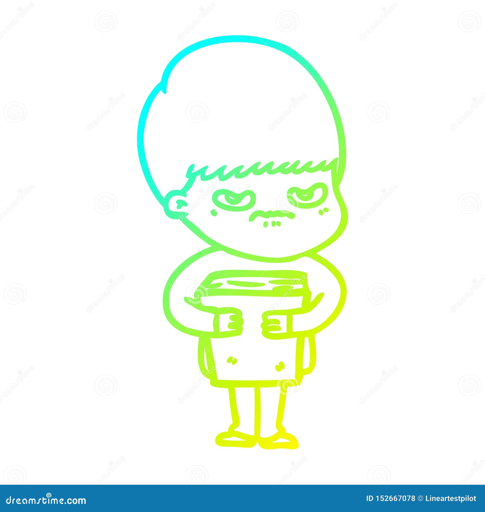 A Creative Cold Gradient Line Drawing Annoyed Cartoon Boy Stock Vector ...