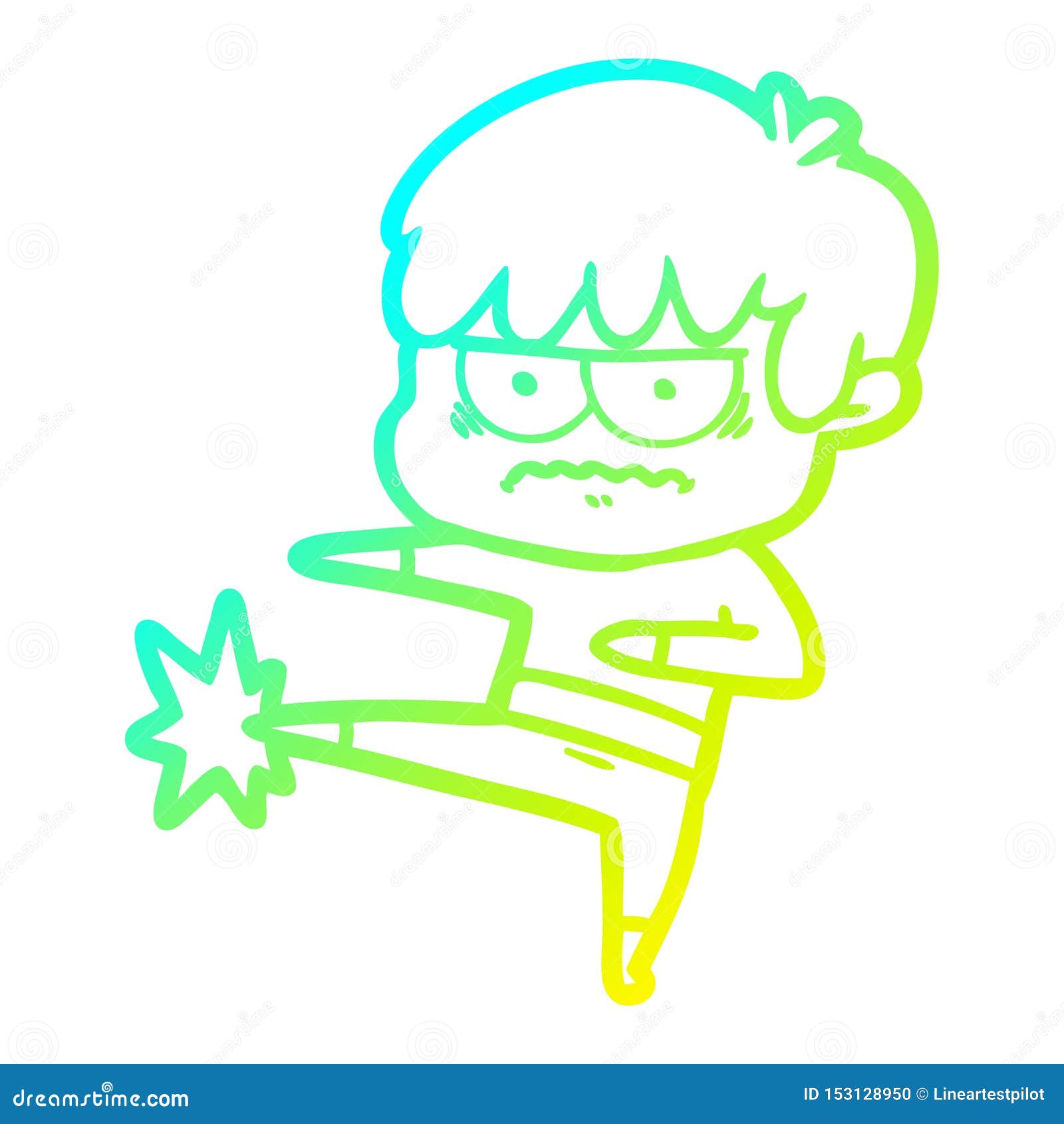 A Creative Cold Gradient Line Drawing Annoyed Cartoon Boy Stock Vector ...