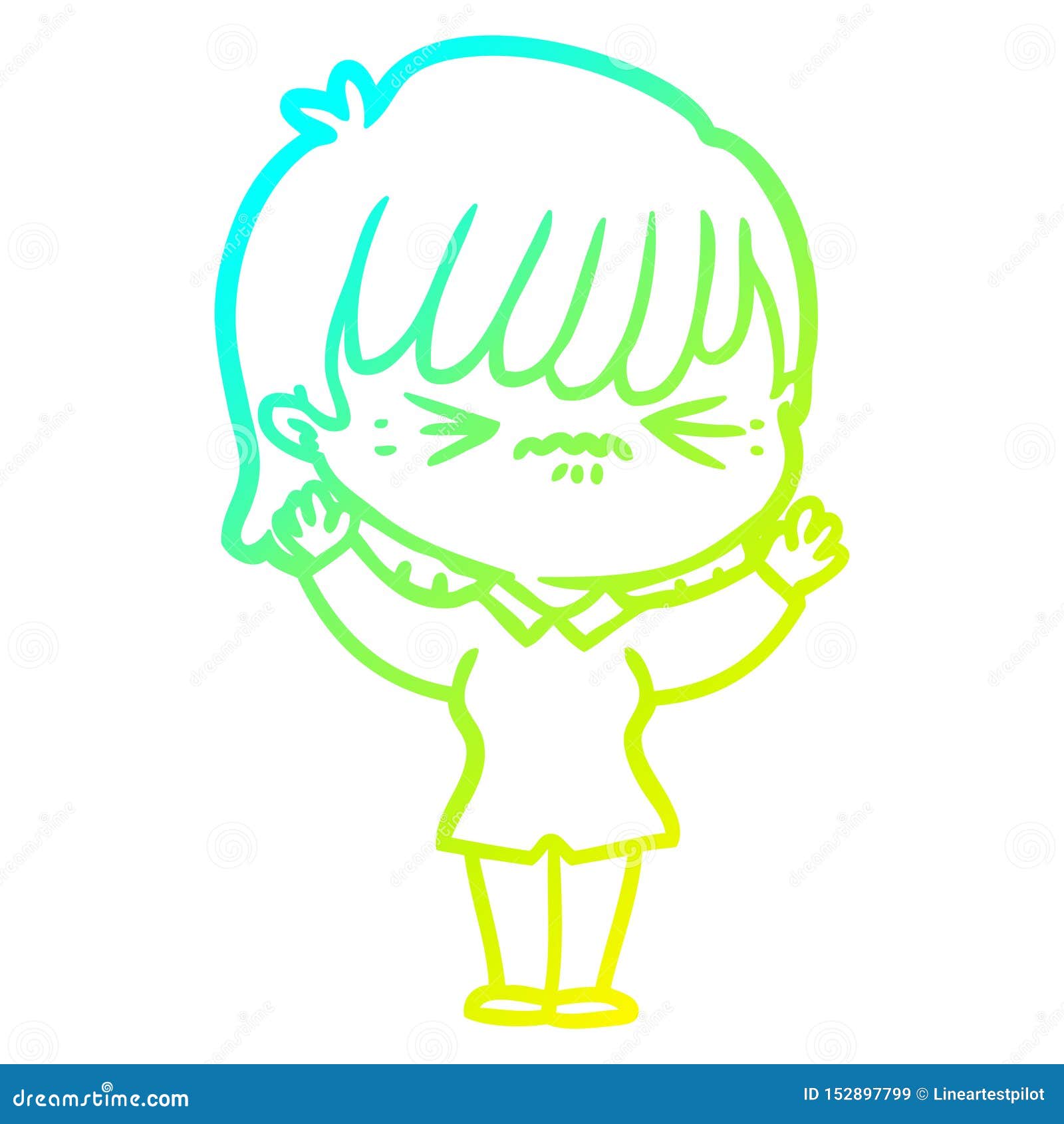 A Creative Cold Gradient Line Drawing Annoyed Cartoon Girl Stock Vector ...