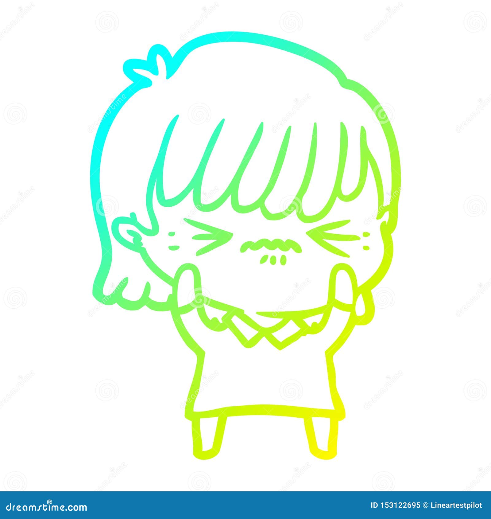A Creative Cold Gradient Line Drawing Annoyed Cartoon Girl Stock Vector ...