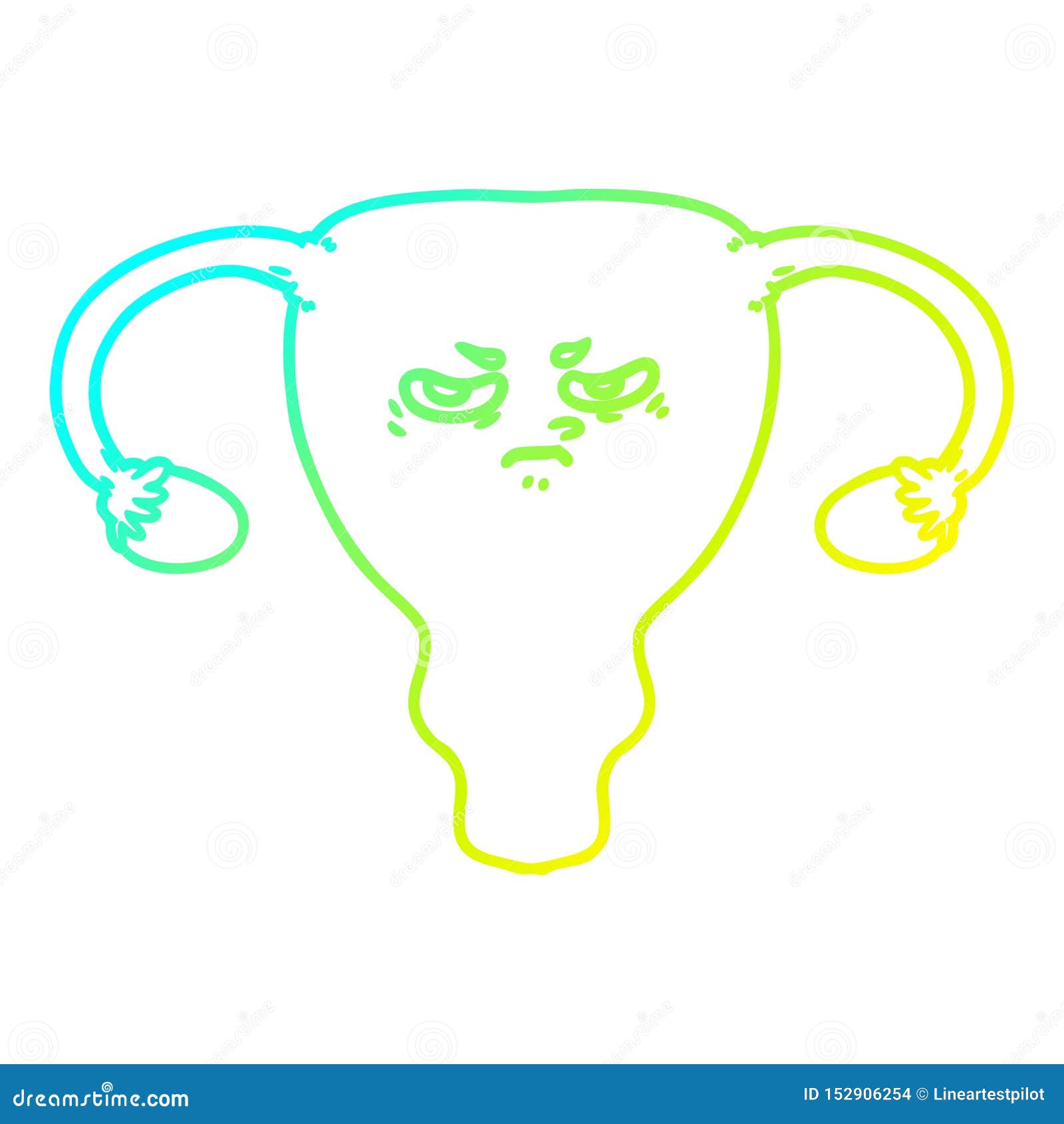 A Creative Cold Gradient Line Drawing Cartoon Angry Uterus Stock Vector ...