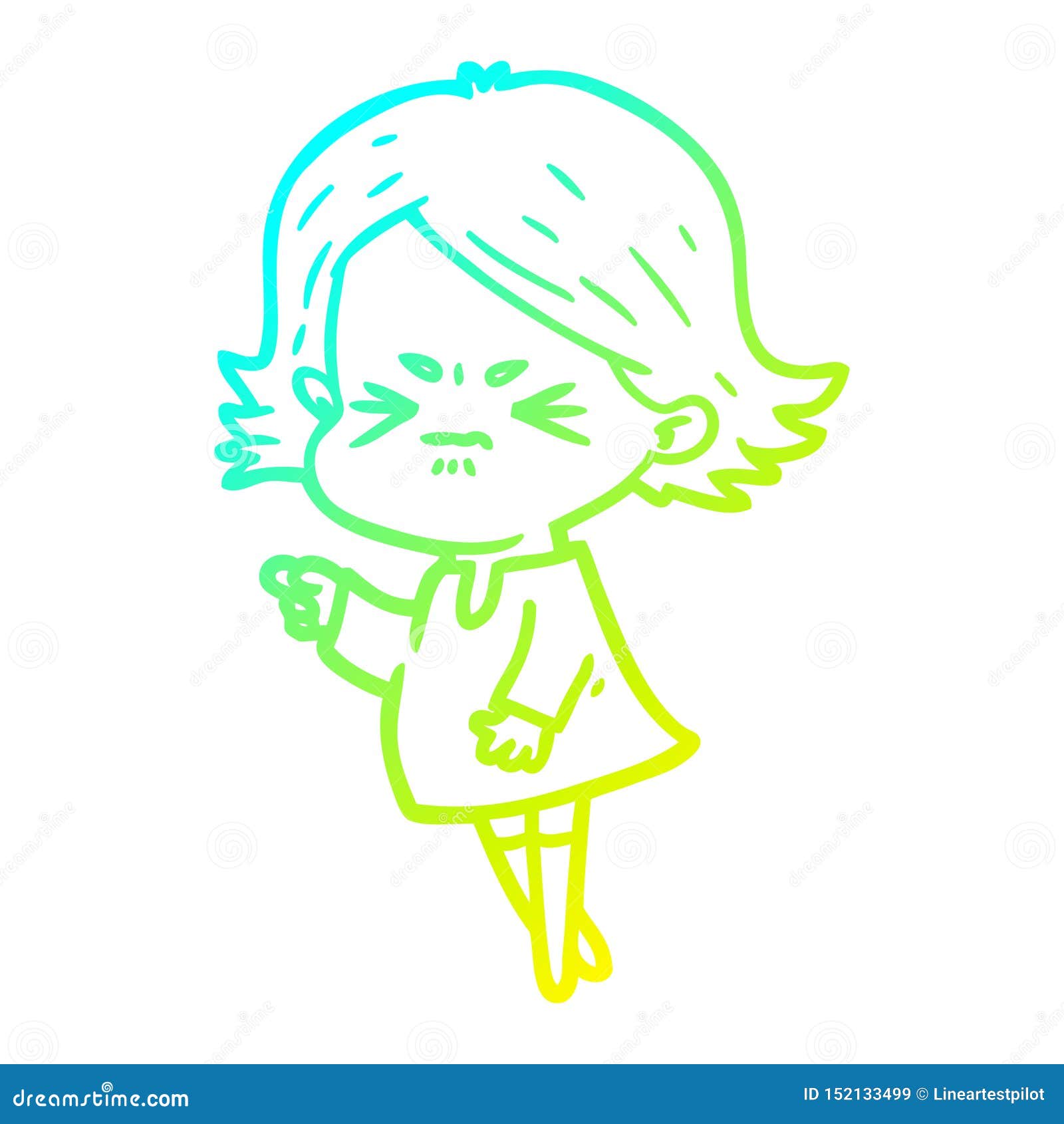 A Creative Cold Gradient Line Drawing Cartoon Angry Woman Stock Vector ...