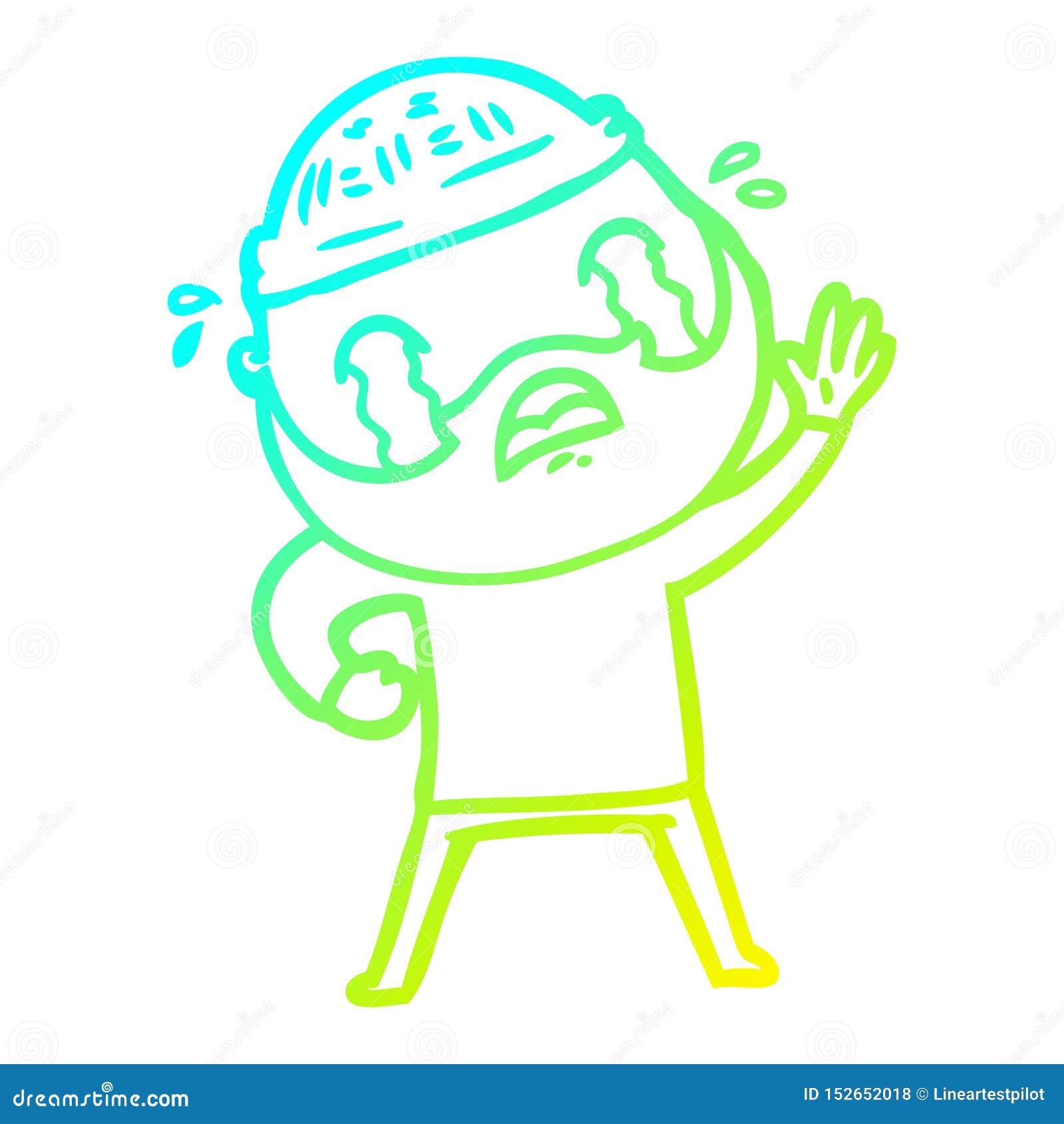 A Creative Cold Gradient Line Drawing Cartoon Bearded Man Waving and ...