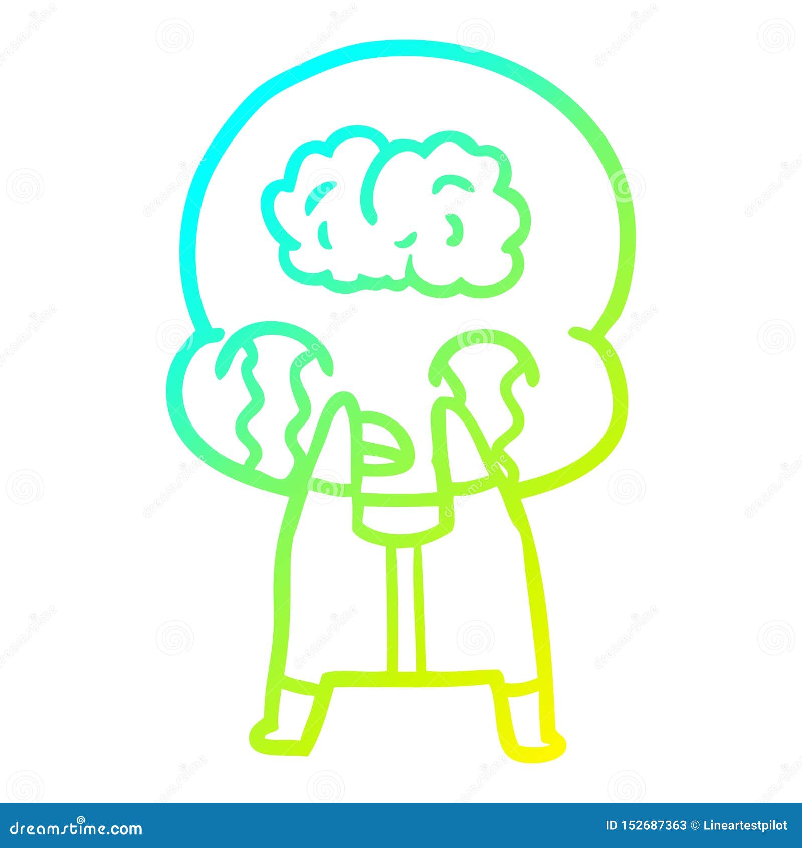 A Creative Cold Gradient Line Drawing Cartoon Big Brain Alien Crying ...