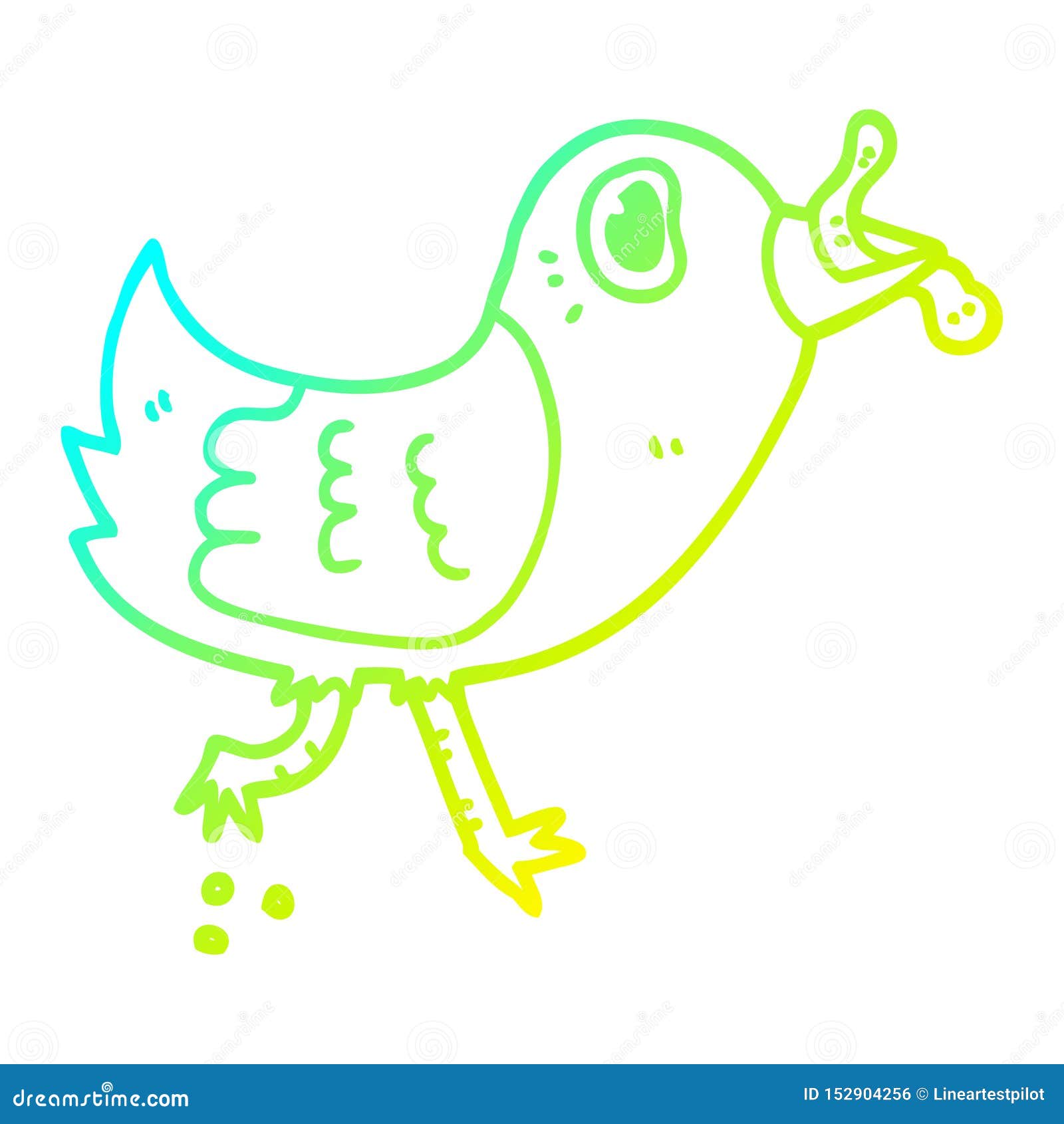 A Creative Cold Gradient Line Drawing Cartoon Bird with Worm Stock ...