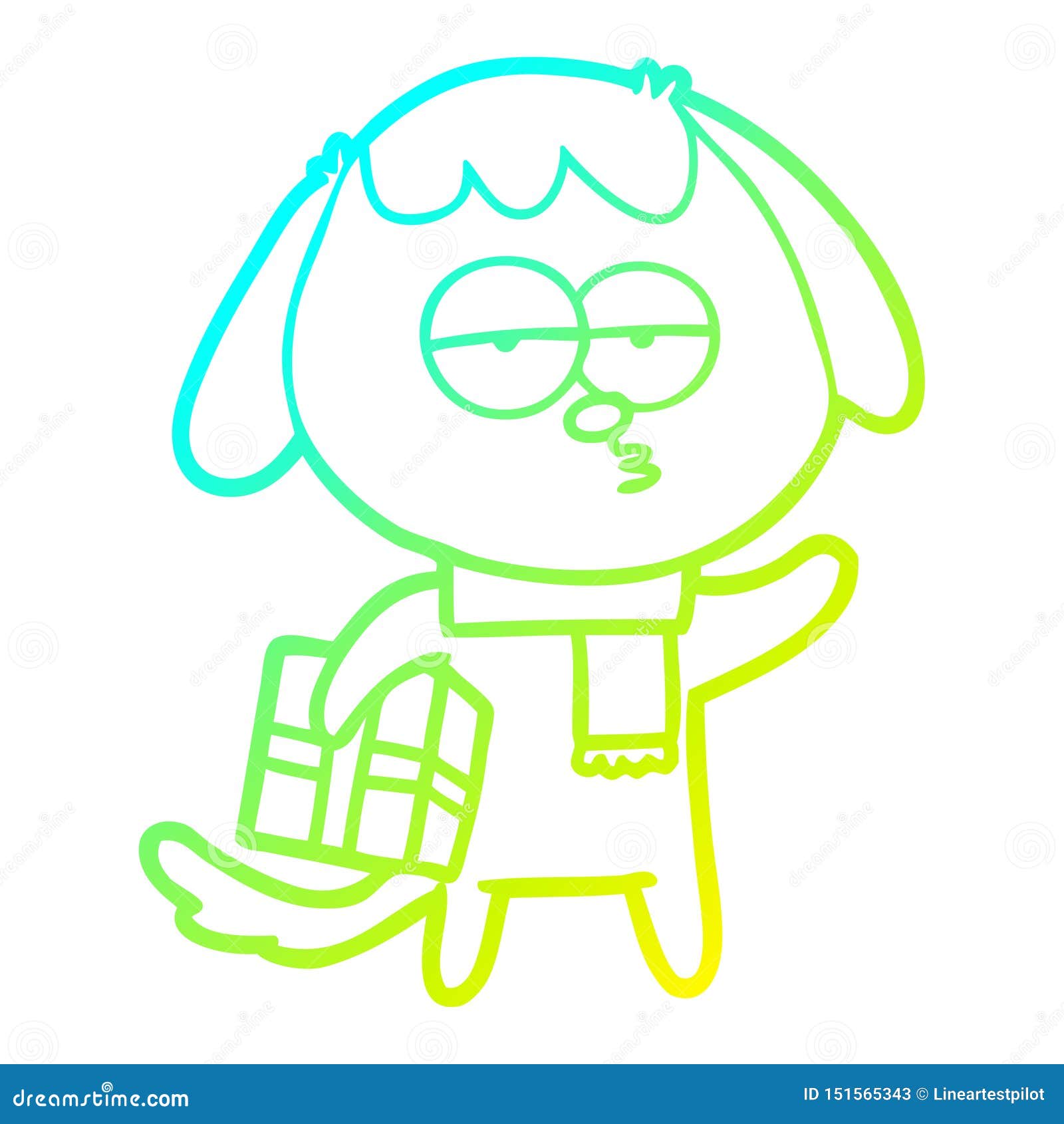 A Creative Cold Gradient Line Drawing Cartoon Bored Dog with Christmas ...