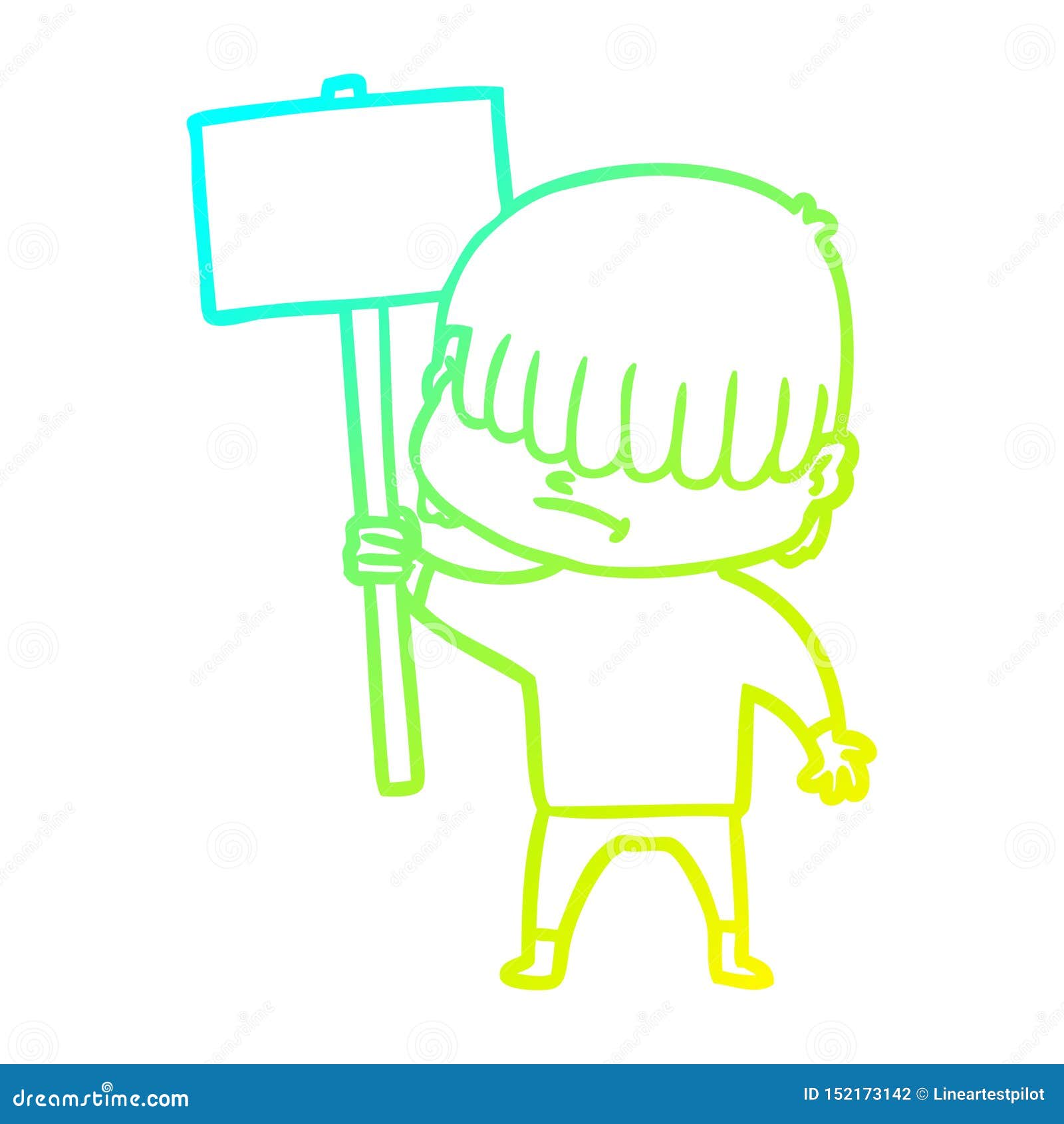 A Creative Cold Gradient Line Drawing Cartoon Boy with Untidy Hair ...