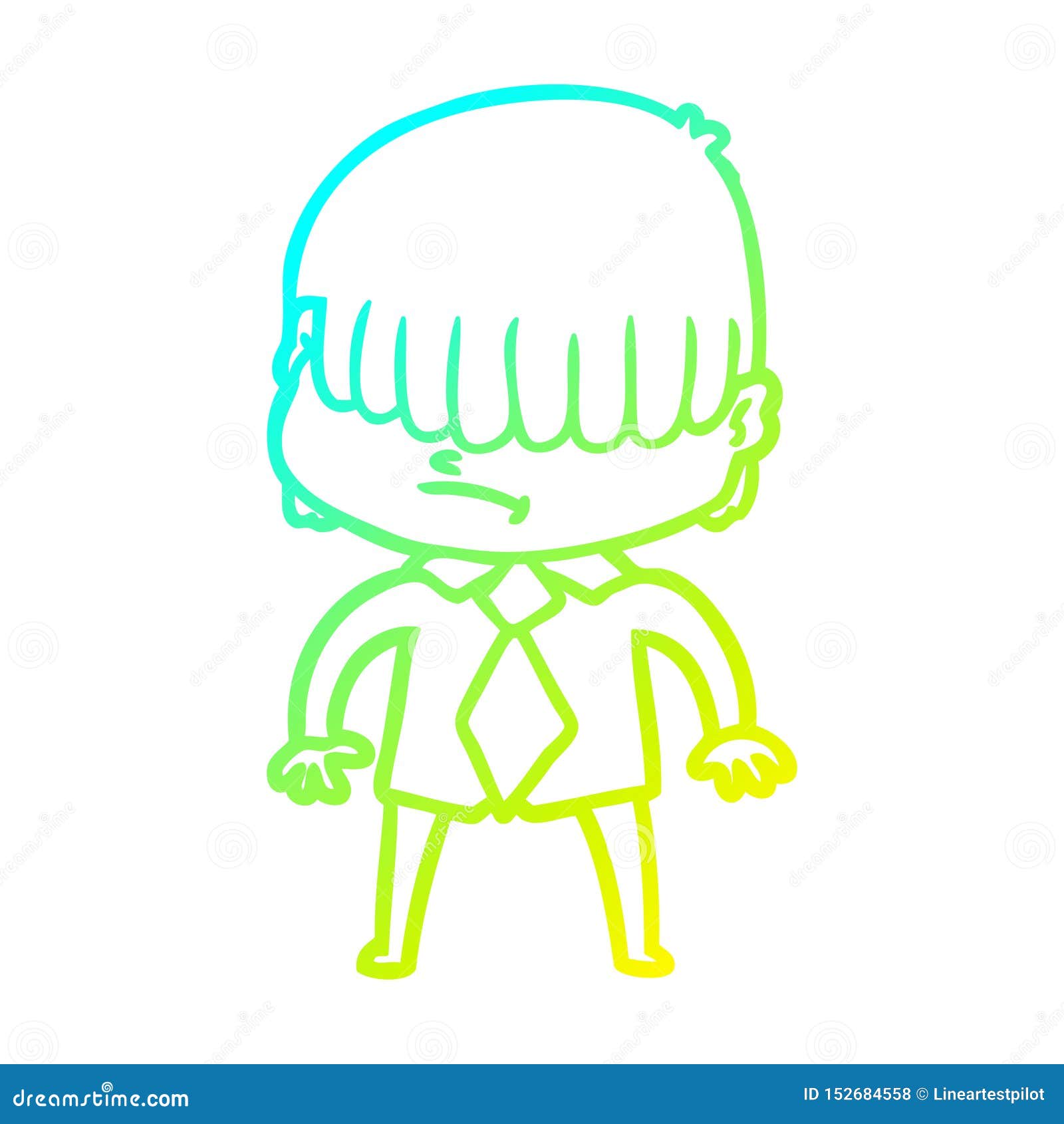 A Creative Cold Gradient Line Drawing Cartoon Boy with Untidy Hair ...