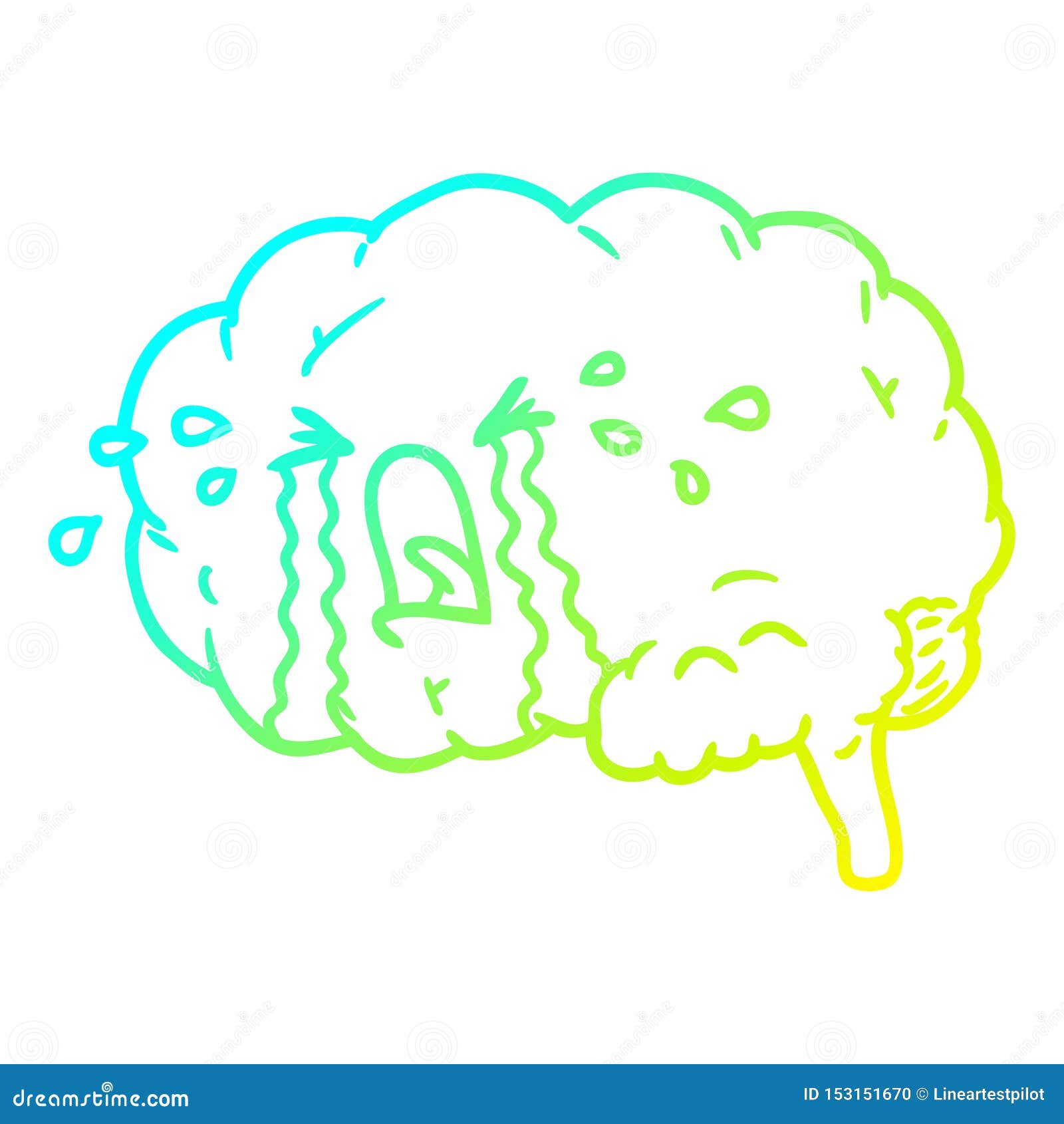 A Creative Cold Gradient Line Drawing Cartoon Brain Crying Stock Vector ...