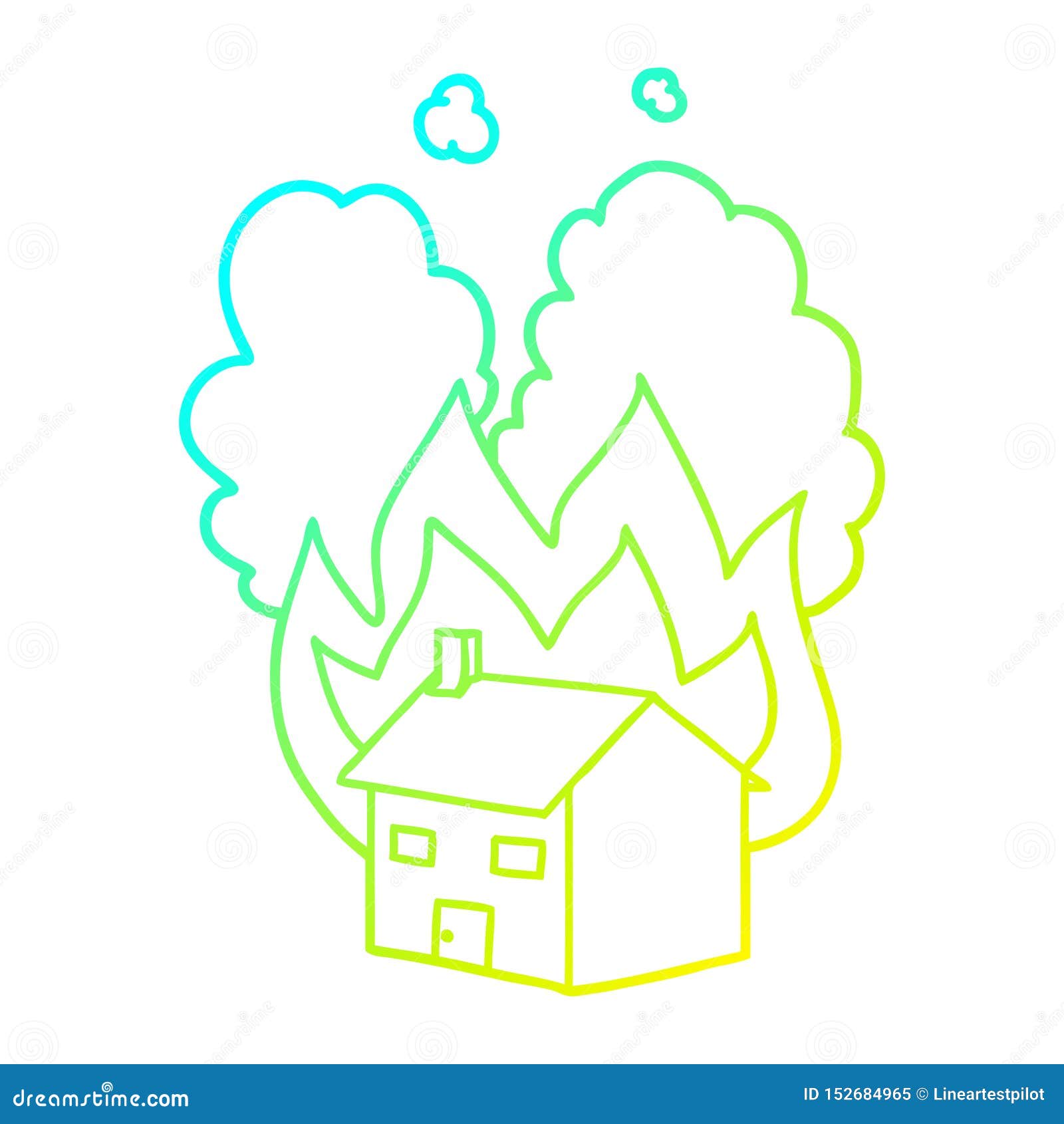 A Creative Cold Gradient Line Drawing Cartoon Burning House Stock ...