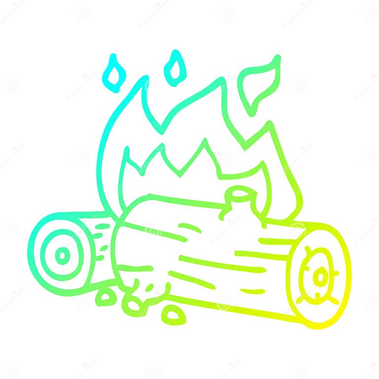 A Creative Cold Gradient Line Drawing Cartoon Burning Logs Stock Vector ...