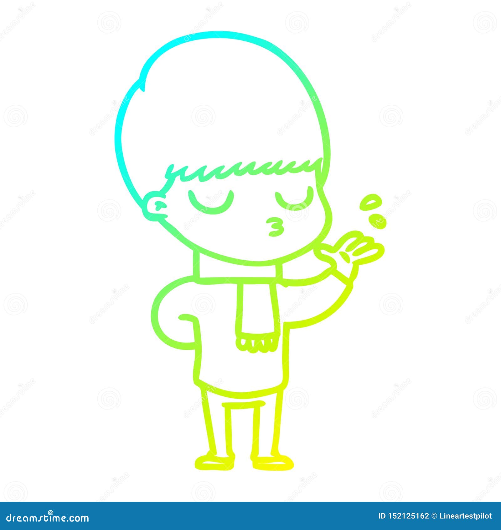 A Creative Cold Gradient Line Drawing Cartoon Calm Boy Stock Vector ...