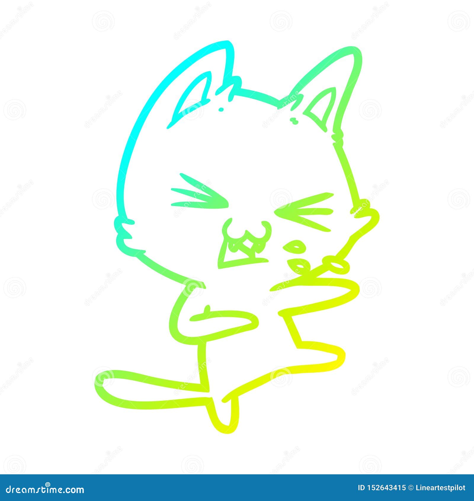 A Creative Cold Gradient Line Drawing Cartoon Cat Hissing Stock Vector ...