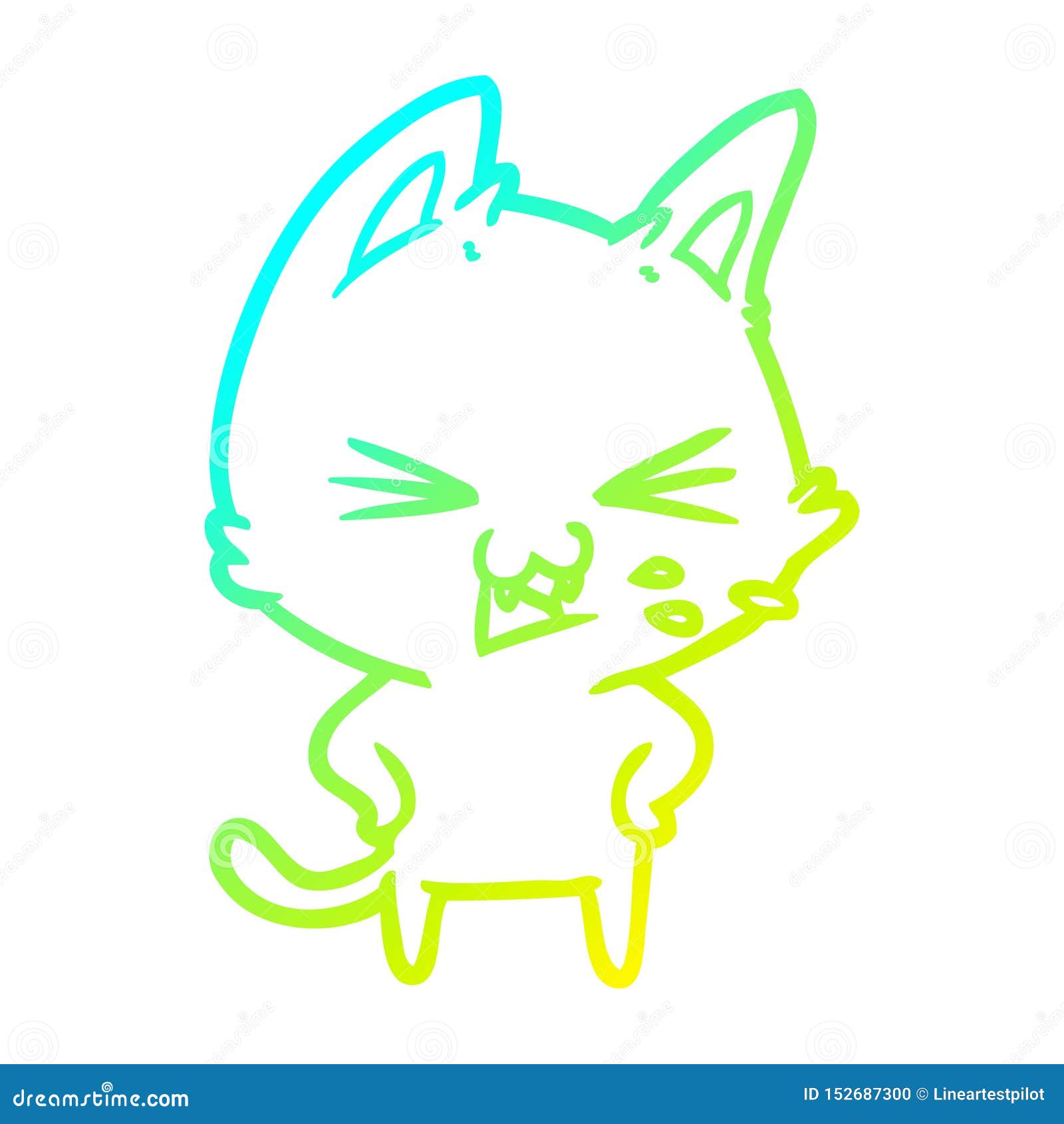 A Creative Cold Gradient Line Drawing Cartoon Cat Hissing Stock Vector ...