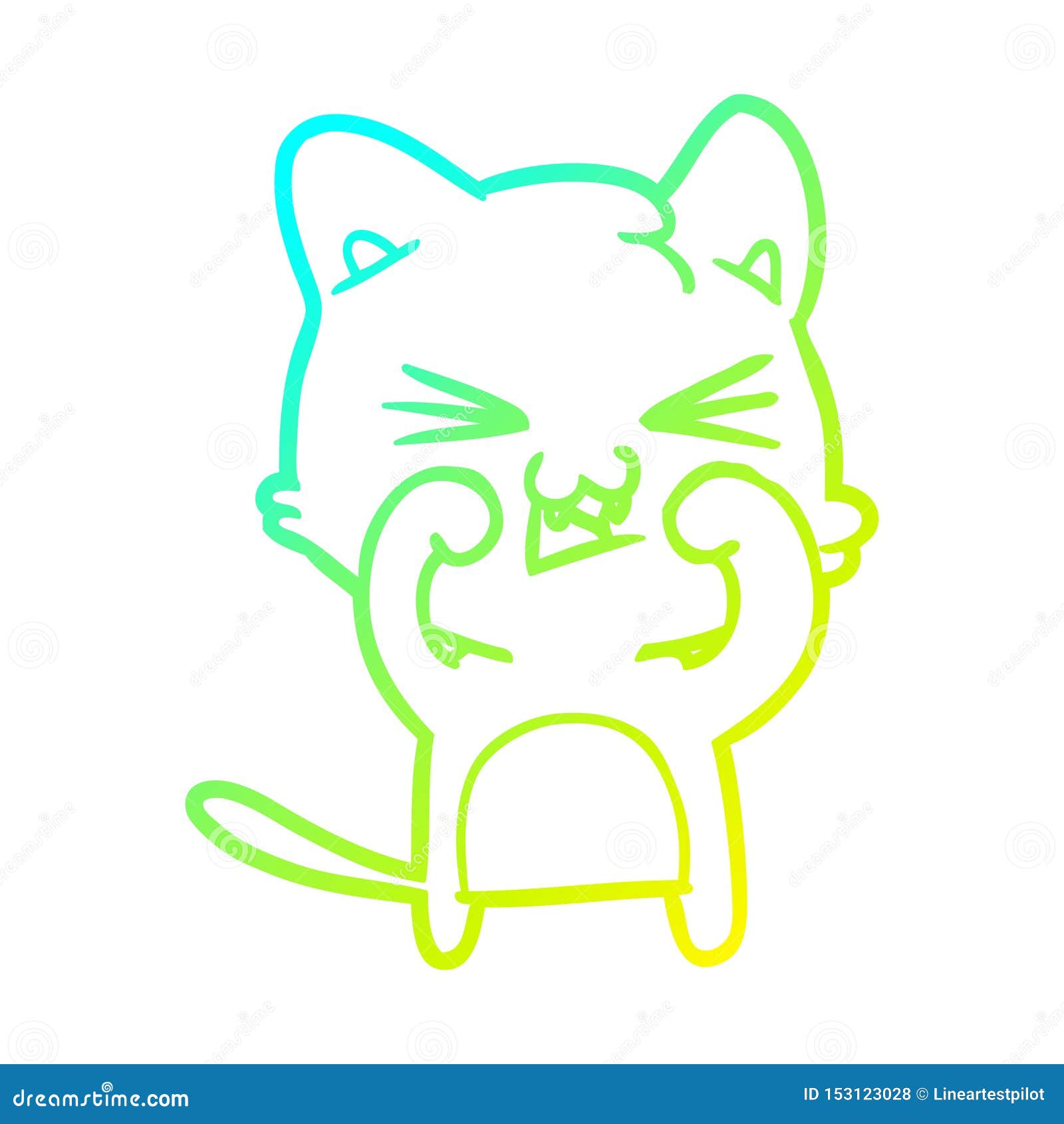 A Creative Cold Gradient Line Drawing Cartoon Cat Hissing Stock Vector ...