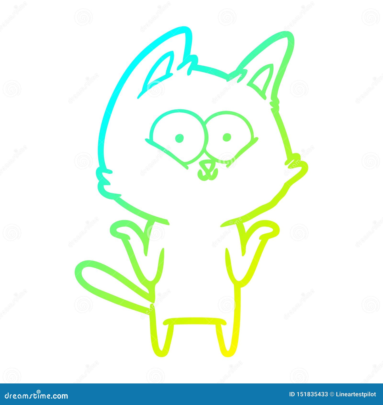 A Creative Cold Gradient Line Drawing Cartoon Cat Shrugging Shoulders ...