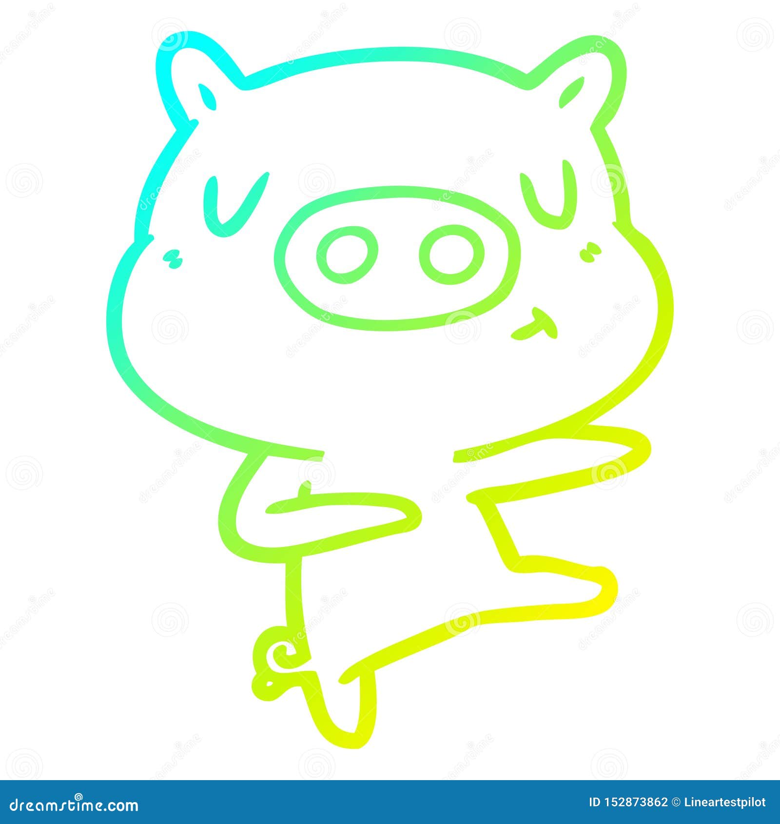 A Creative Cold Gradient Line Drawing Cartoon Content Pig Dancing Stock ...