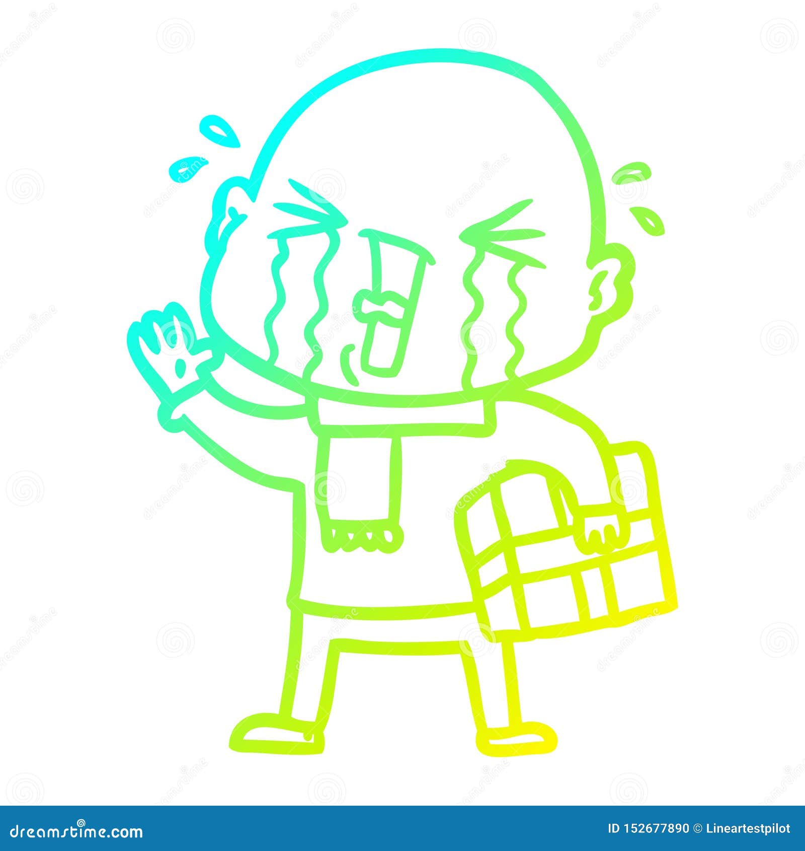 A Creative Cold Gradient Line Drawing Cartoon Crying Bald Man Stock ...