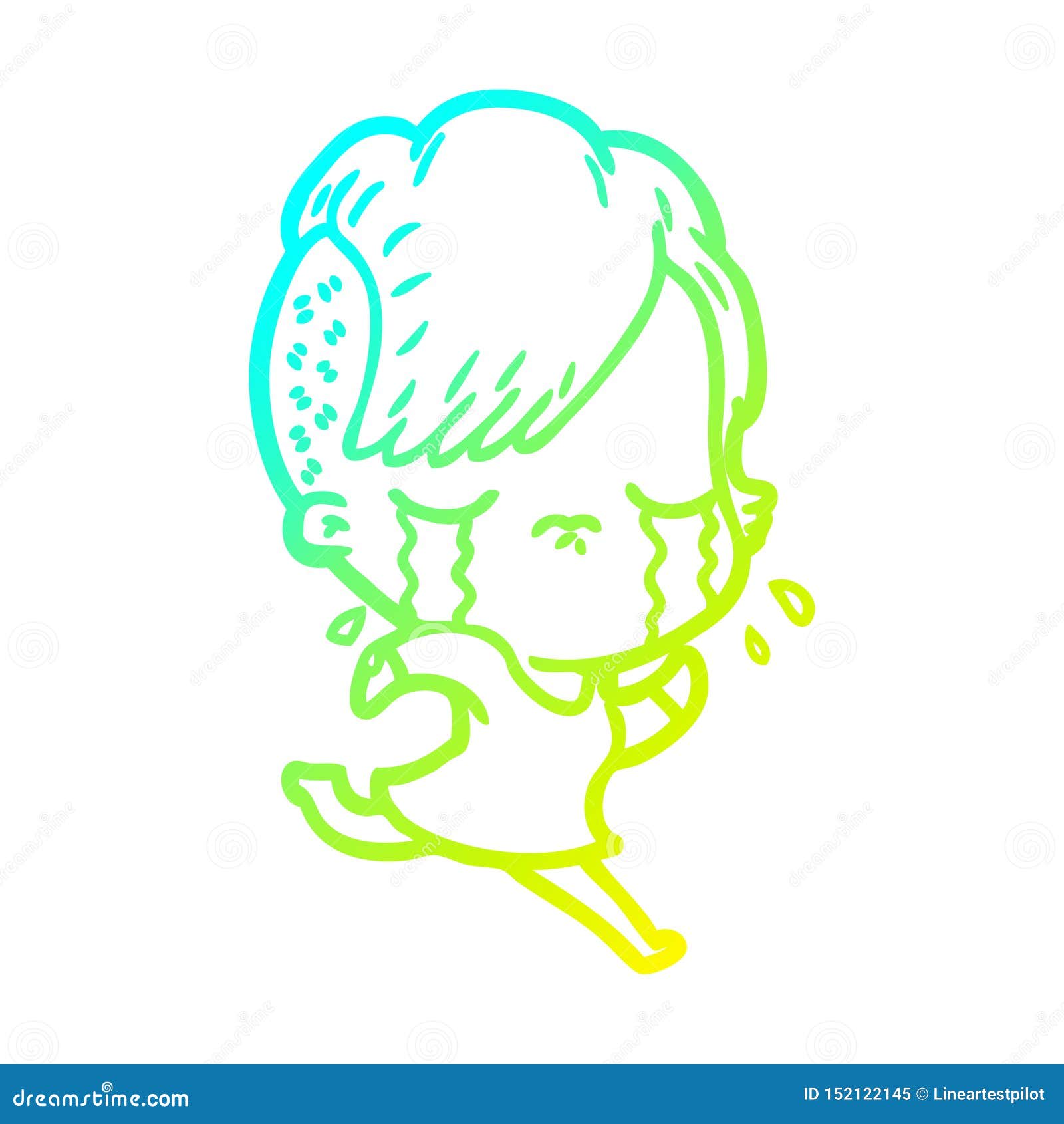 A Creative Cold Gradient Line Drawing Cartoon Crying Girl Running Away ...