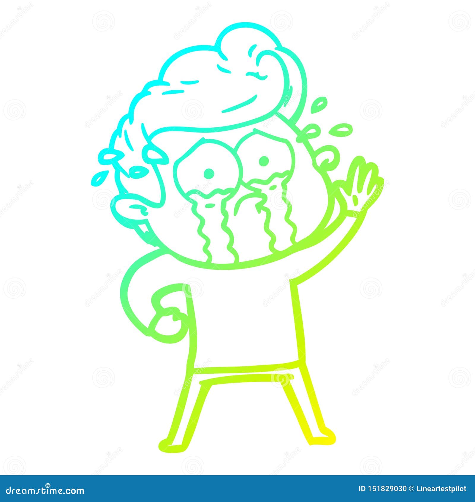 A Creative Cold Gradient Line Drawing Cartoon Crying Man Waving Stock ...