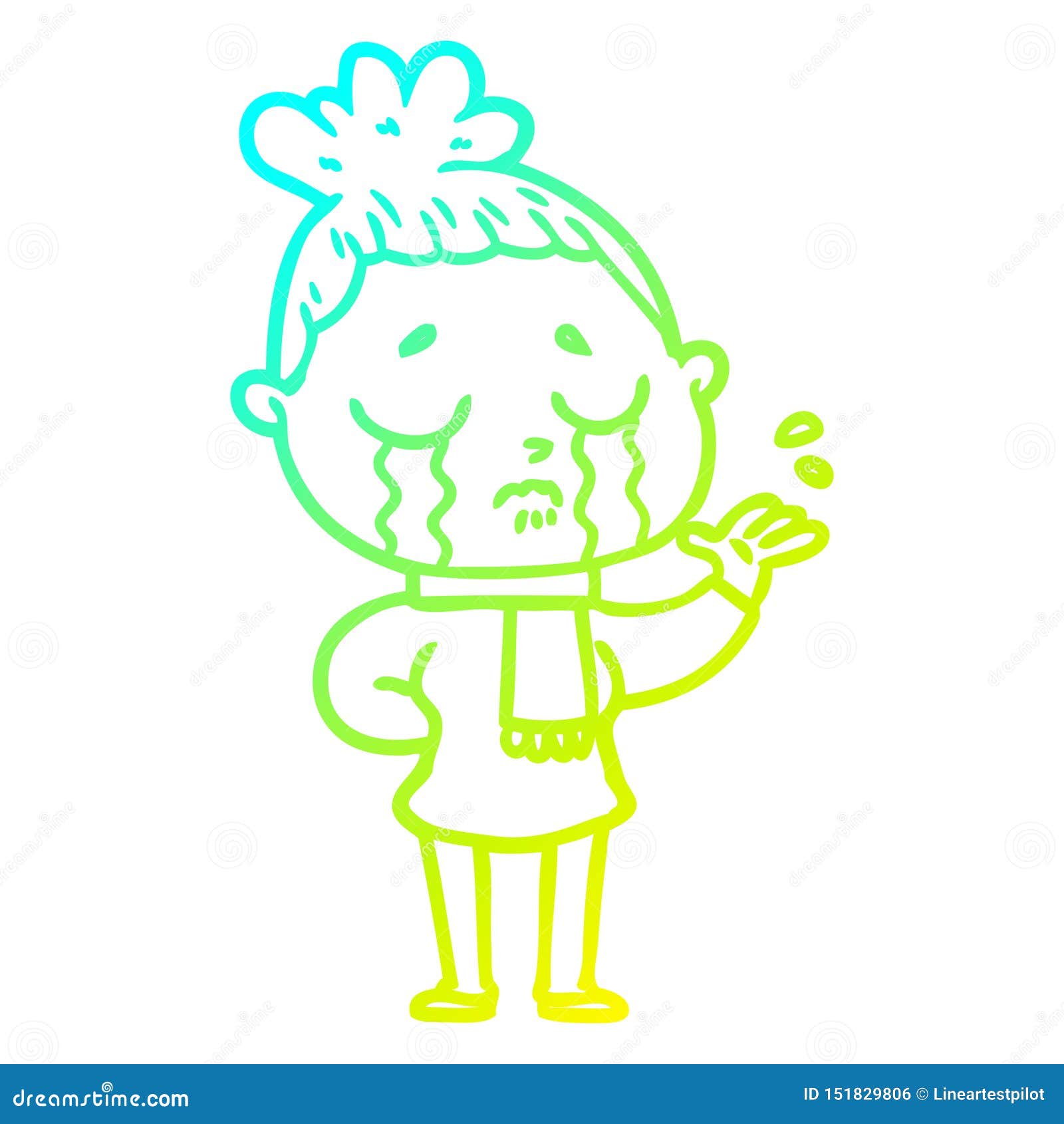 A Creative Cold Gradient Line Drawing Cartoon Crying Woman Stock Vector ...