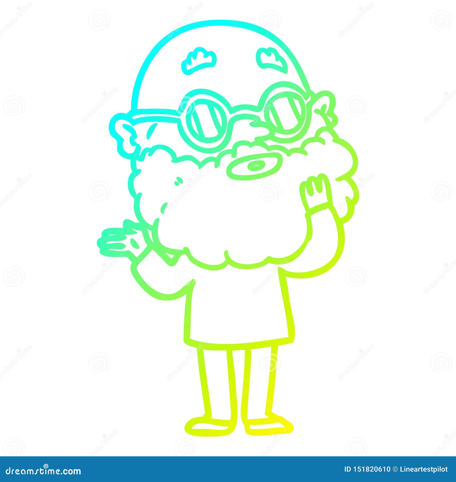 A Creative Cold Gradient Line Drawing Cartoon Curious Man with Beard ...