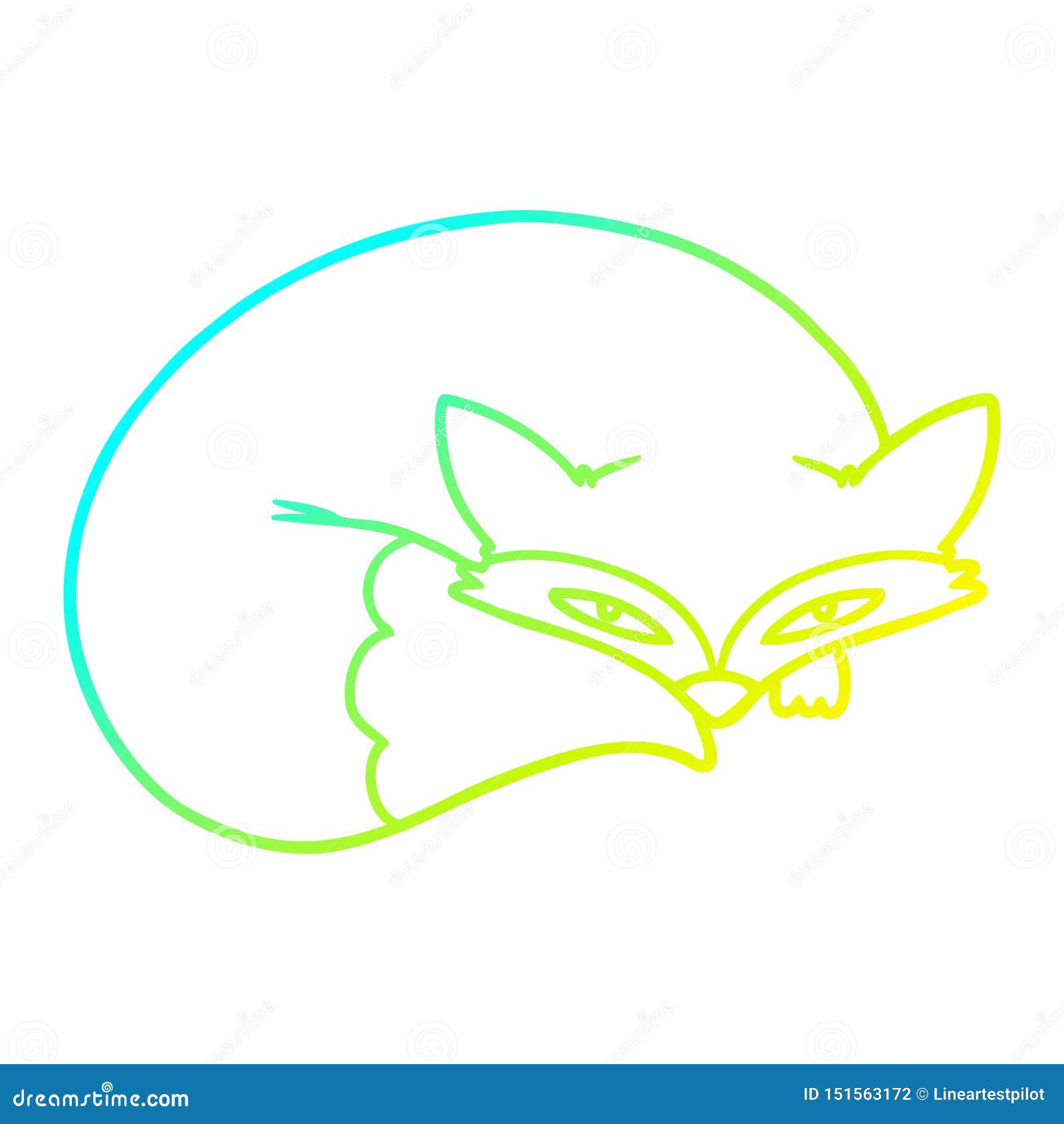 A Creative Cold Gradient Line Drawing Cartoon Curled Up Fox Vector ...