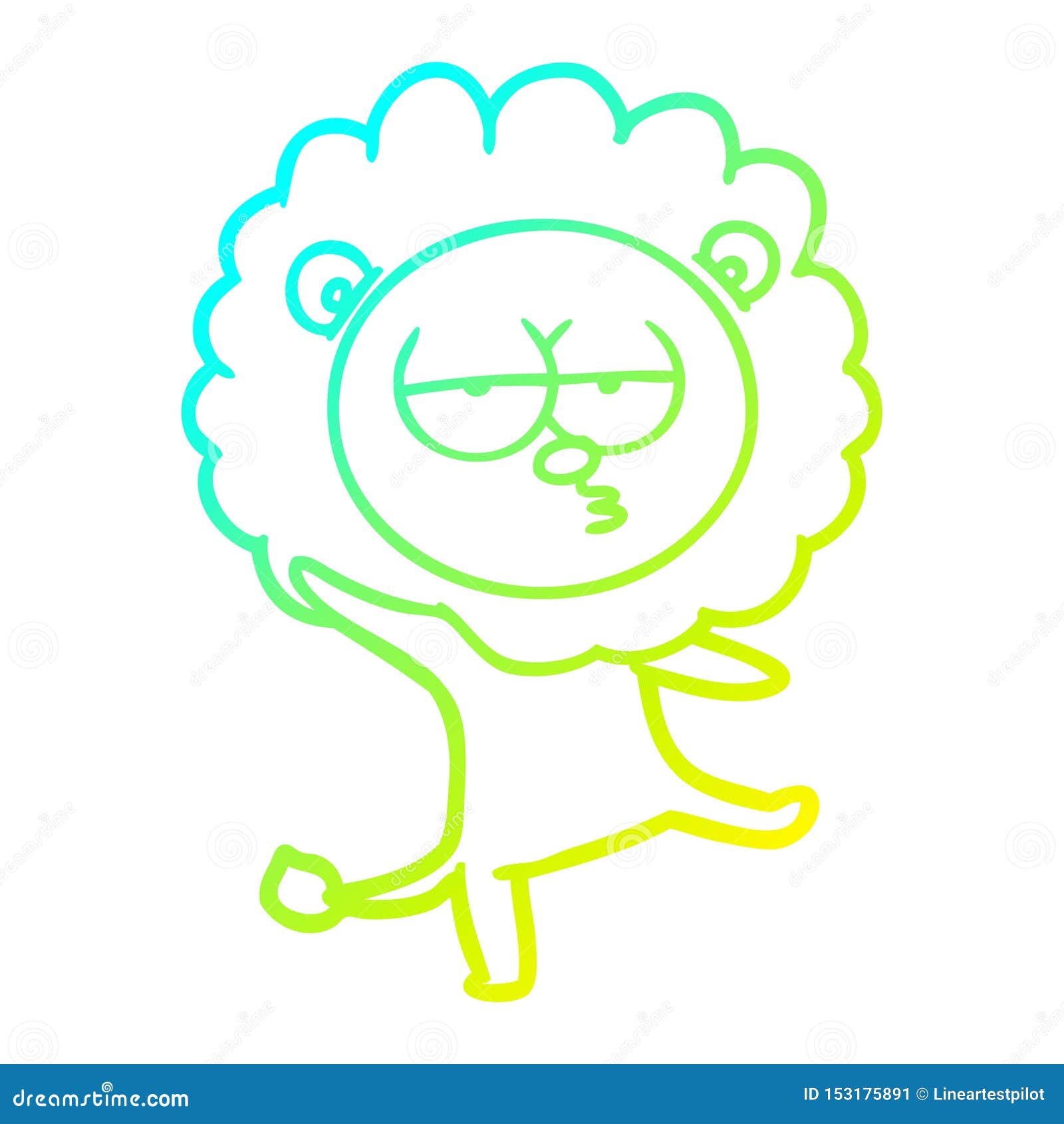 A Creative Cold Gradient Line Drawing Cartoon Dancing Lion Stock Vector ...