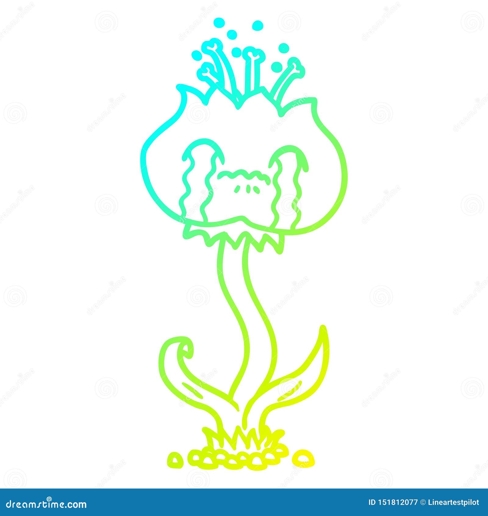 A Creative Cold Gradient Line Drawing Cartoon Flower Crying Stock ...