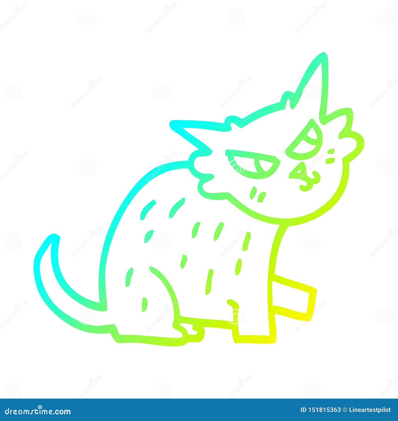 A Creative Cold Gradient Line Drawing Cartoon Ginger Cat Stock Vector ...