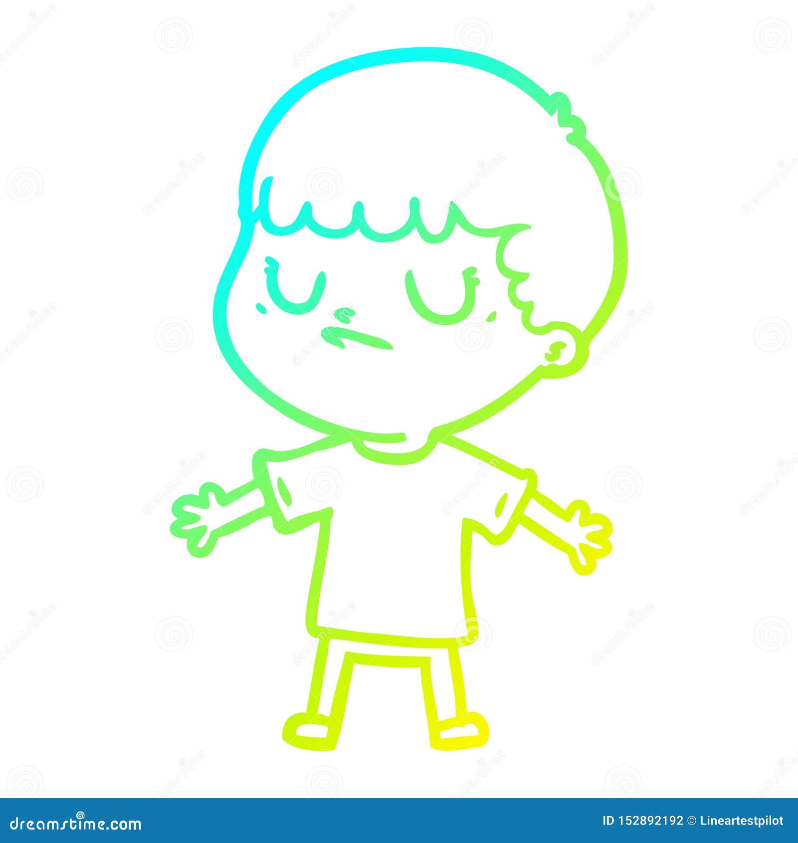 A Creative Cold Gradient Line Drawing Cartoon Grumpy Boy Stock Vector ...