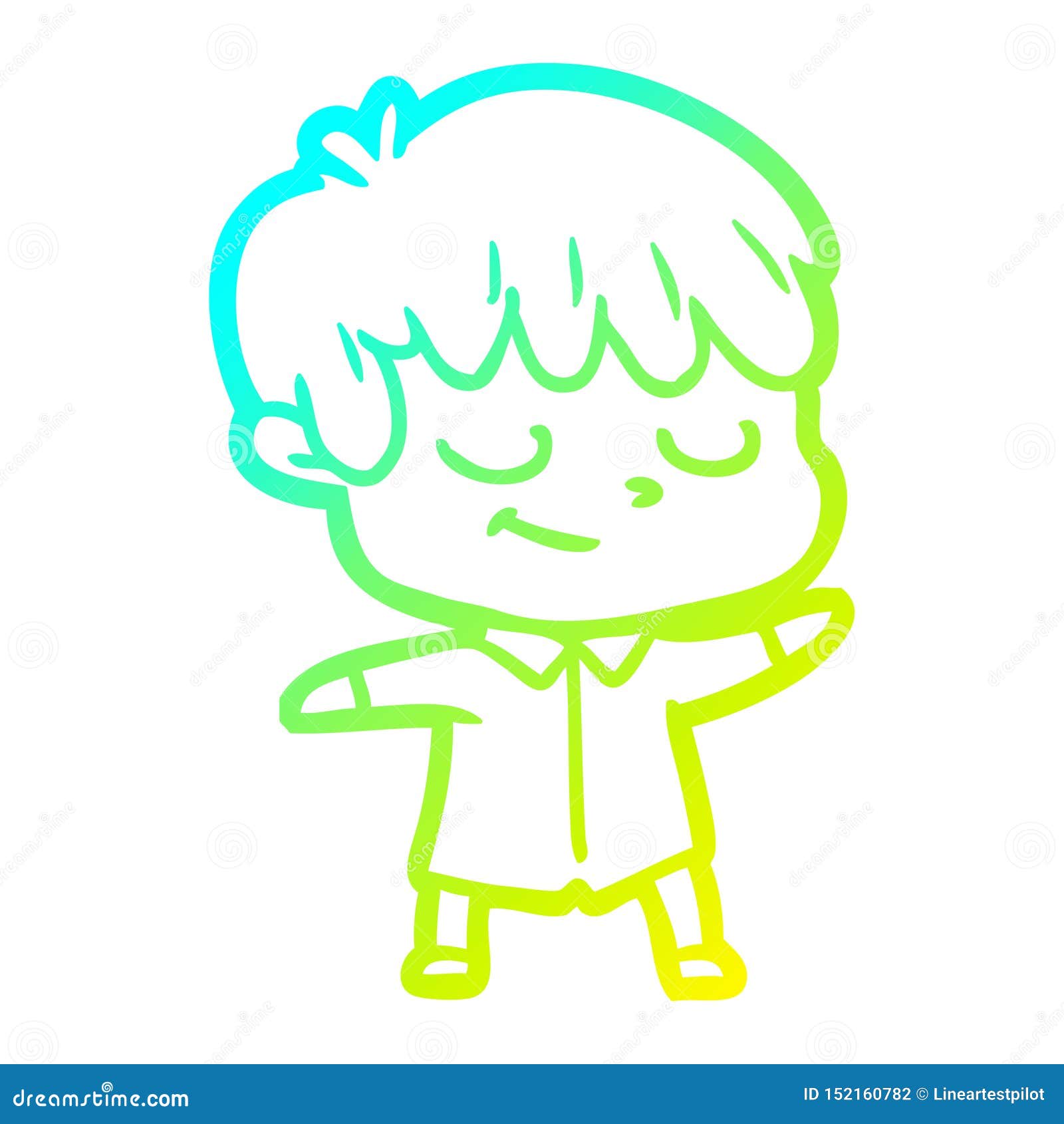 A Creative Cold Gradient Line Drawing Cartoon Happy Boy Stock Vector ...