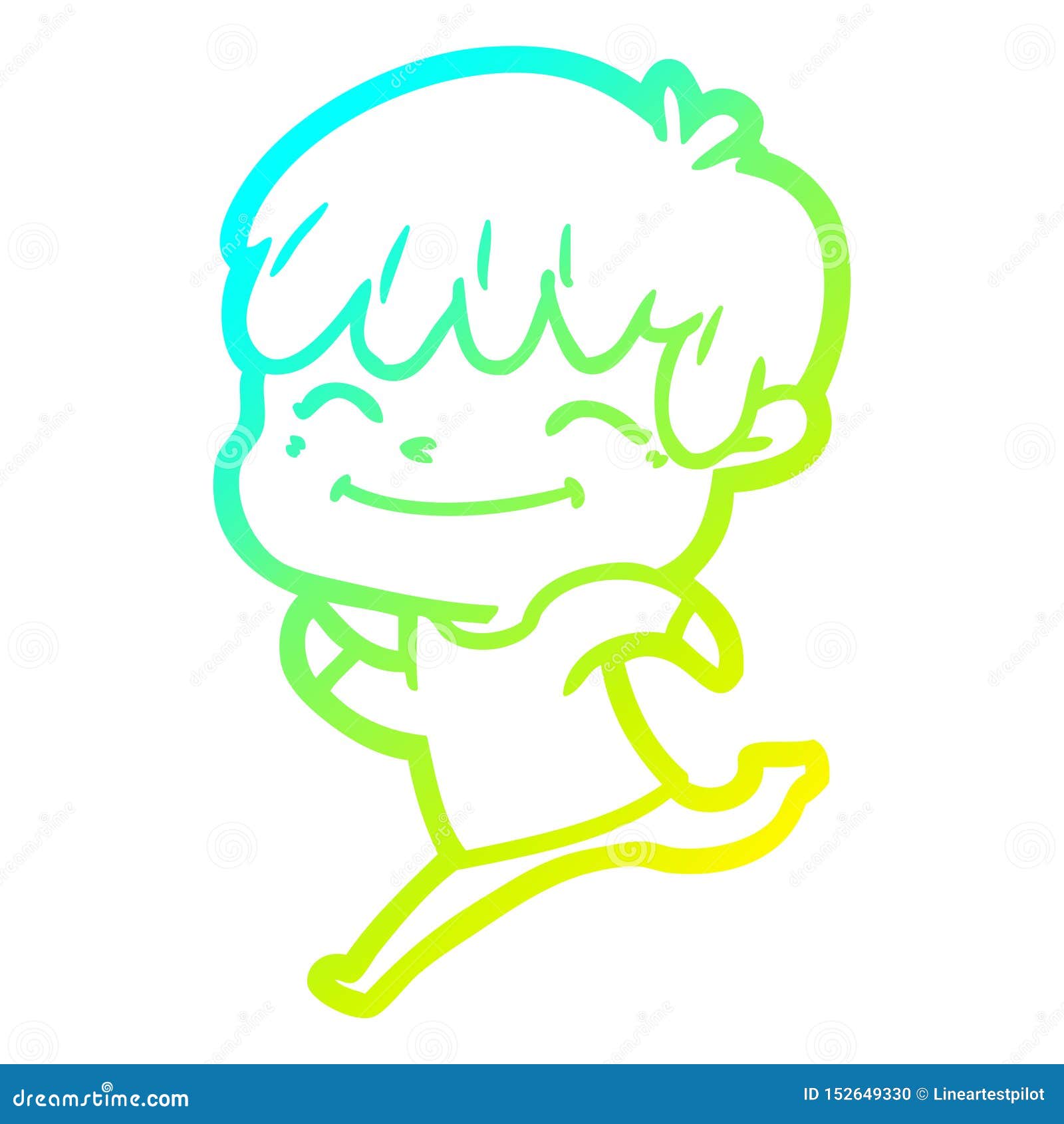 A Creative Cold Gradient Line Drawing Cartoon Happy Boy Stock Vector ...