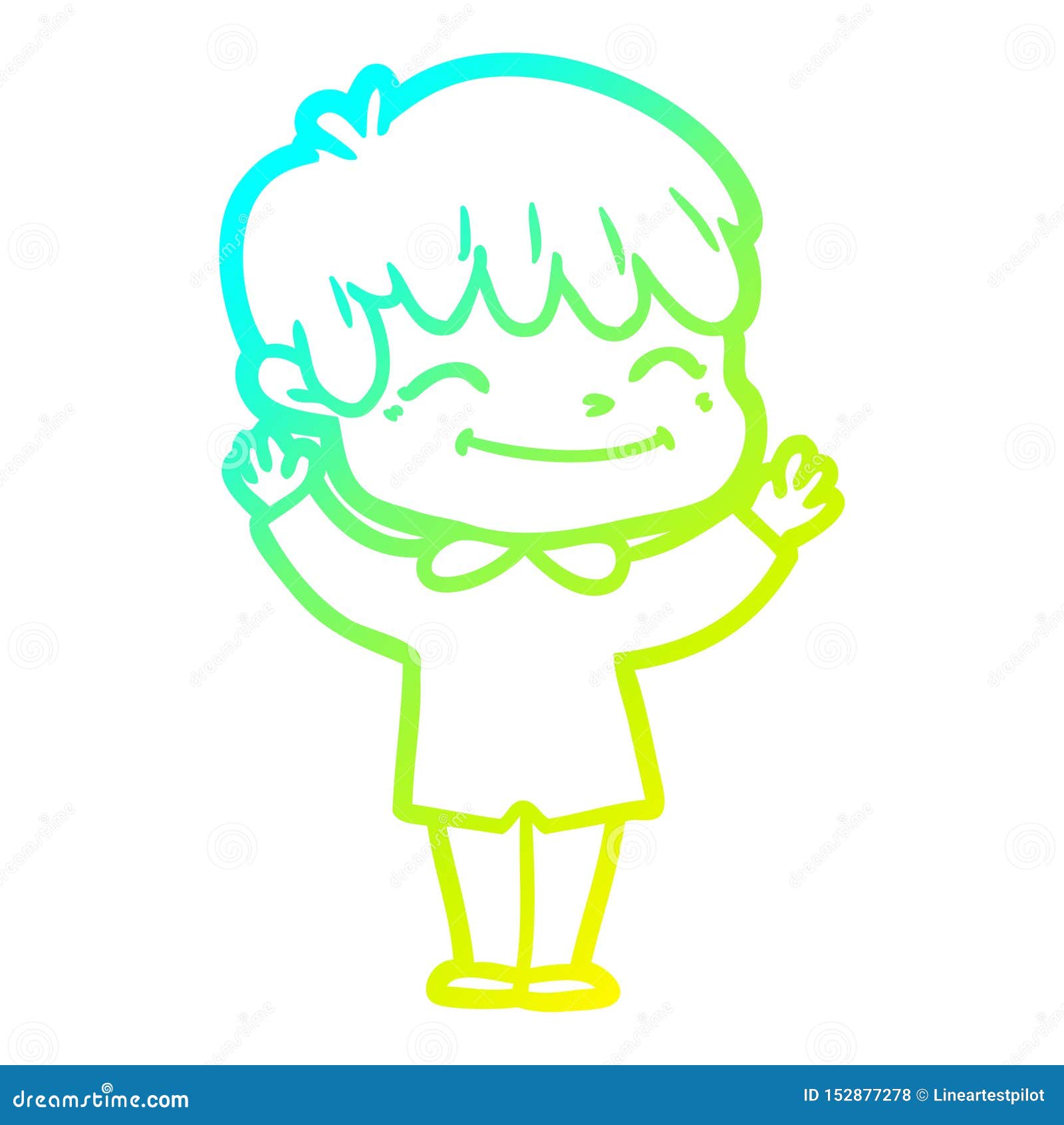 A Creative Cold Gradient Line Drawing Cartoon Happy Boy Stock Vector ...